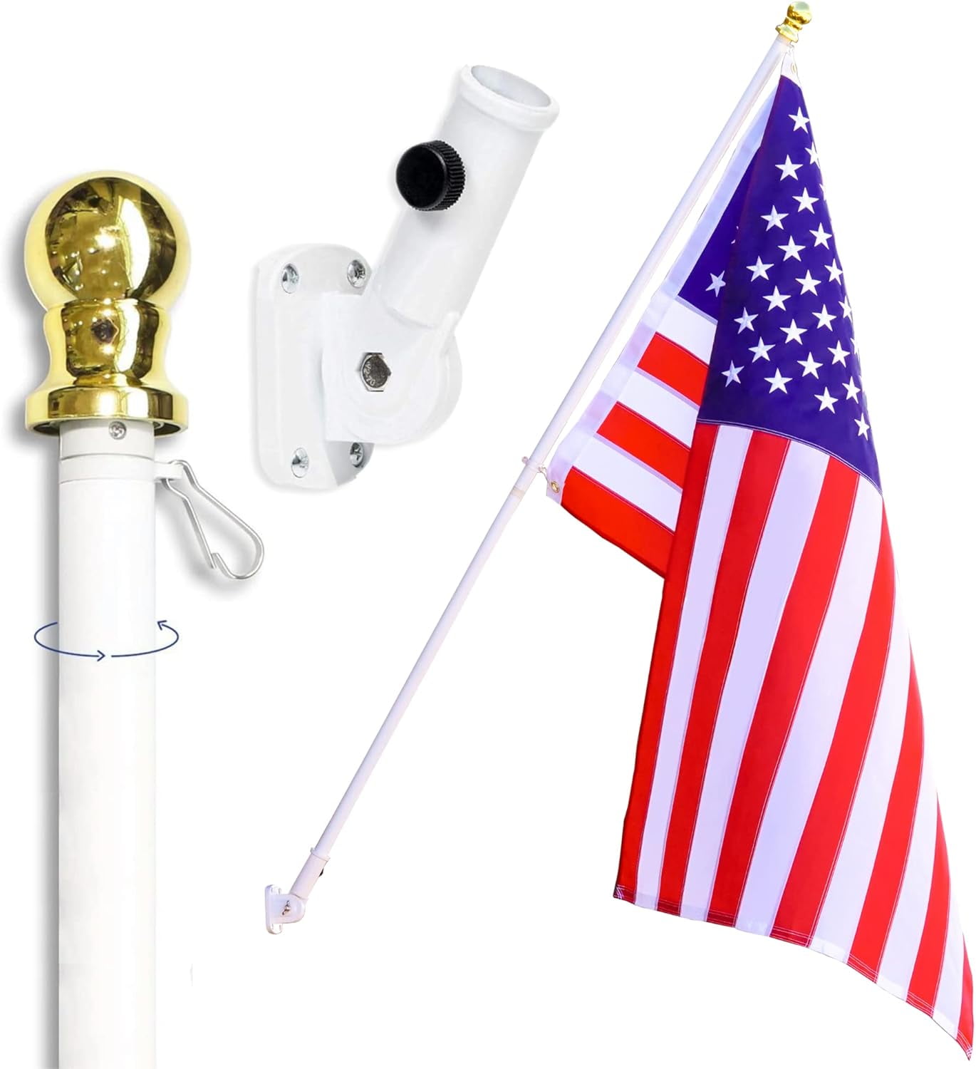 Flag Pole Holder Kit White | Heavy Duty Outdoor Flagpole | 3x5’ Flag ...