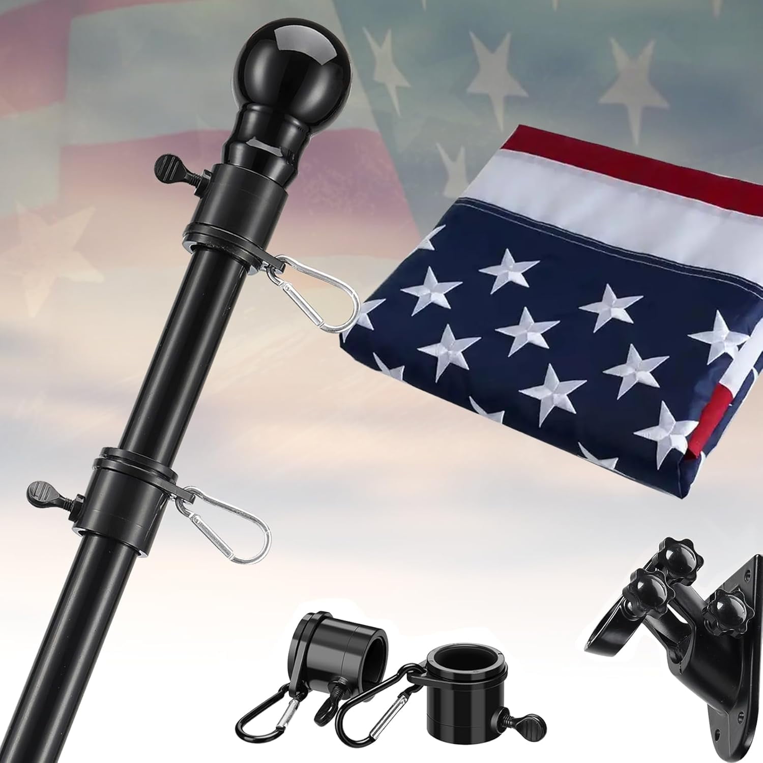 LCOKEIY 5ft Metal Flag Pole with Bright 3x5 Embroidered US Flag ...