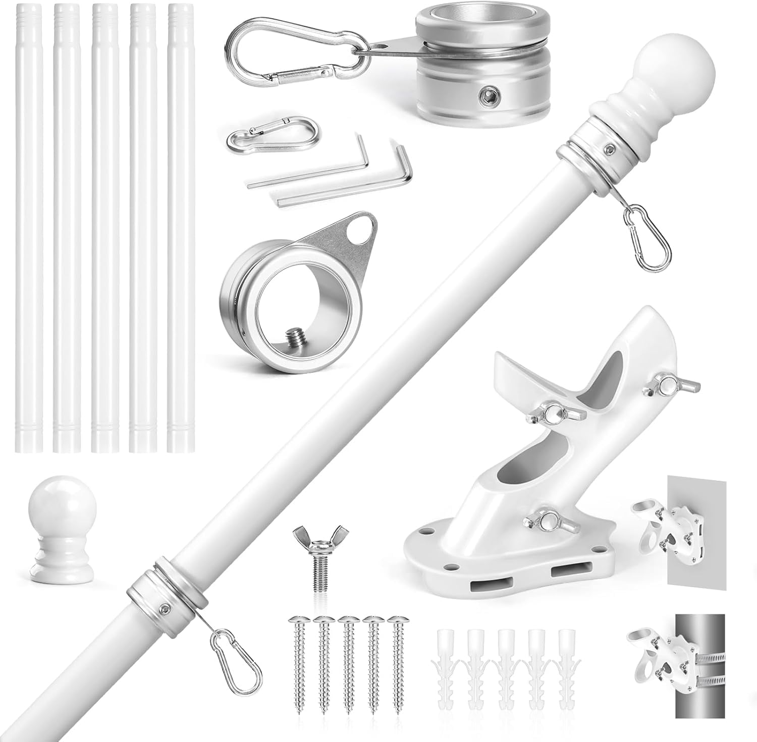 Flag Pole Kit- Stainless Steel 6 FT Flag Poles with1 Inch Metal 360 ...