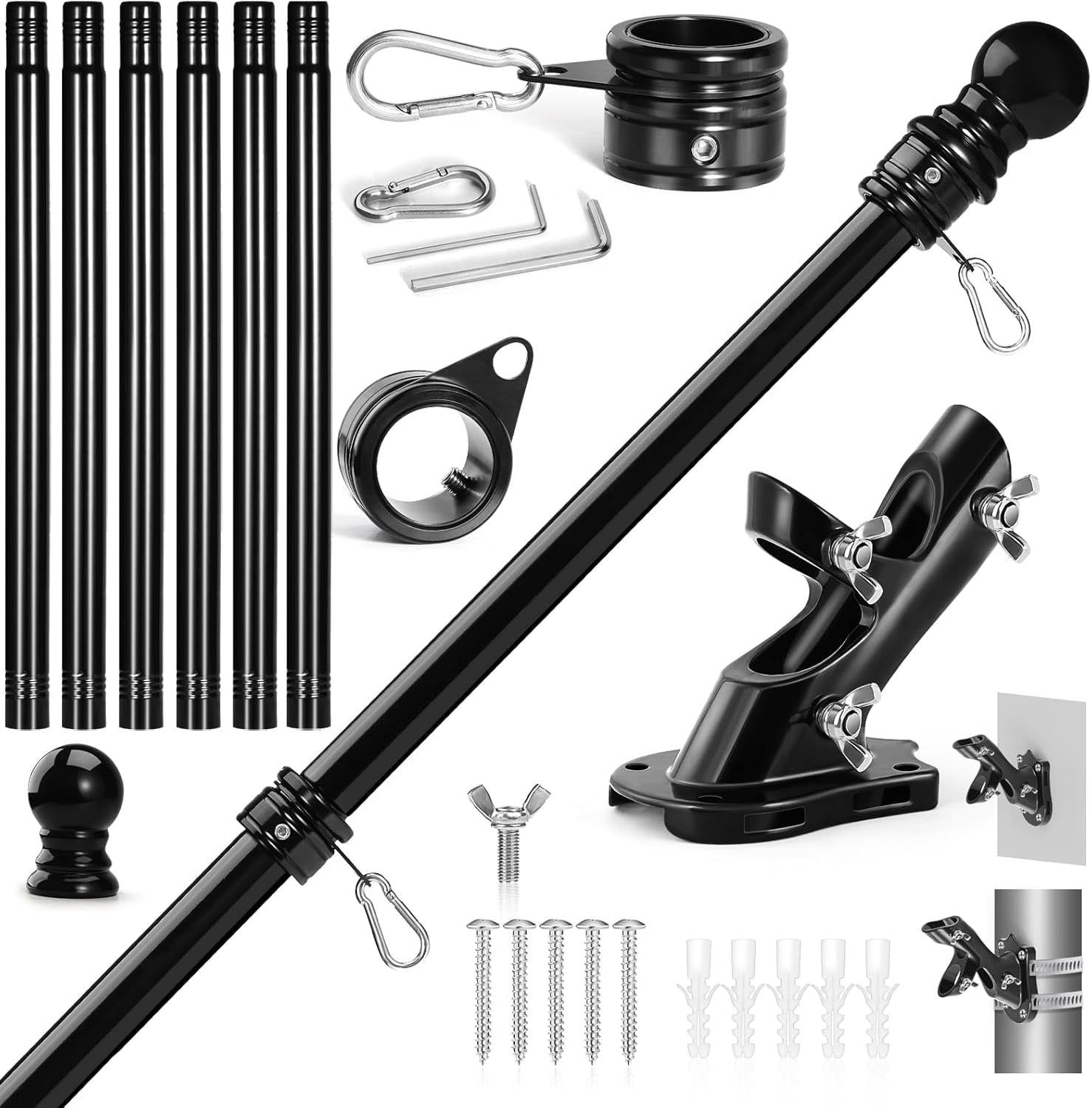 Flag Pole Kit- Stainless Steel 6 FT Flag Poles with1 Inch Metal 360 ...