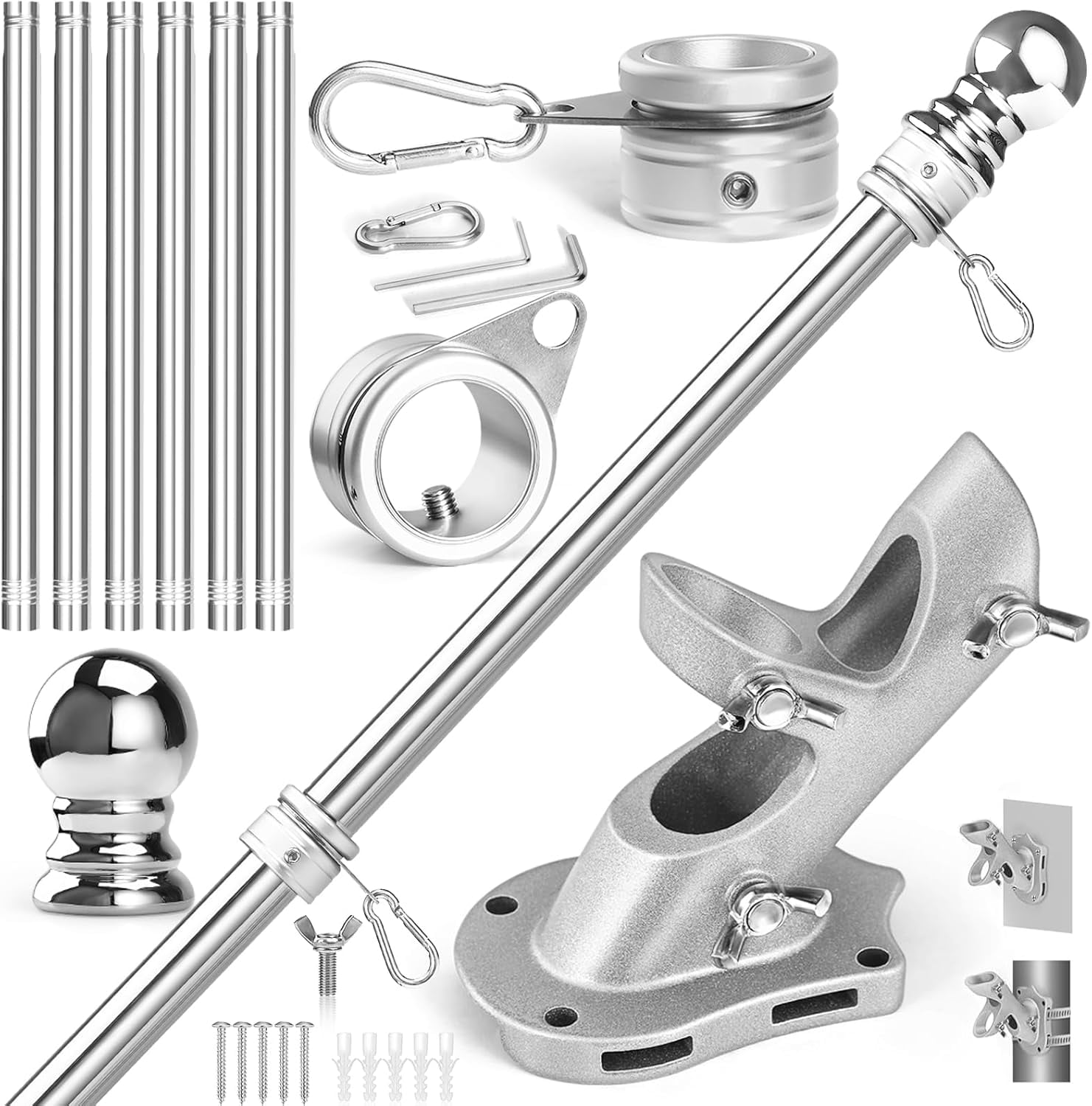 Flag Pole Kit- Stainless Steel 6 FT Flag Poles with1 Inch Metal 360 ...