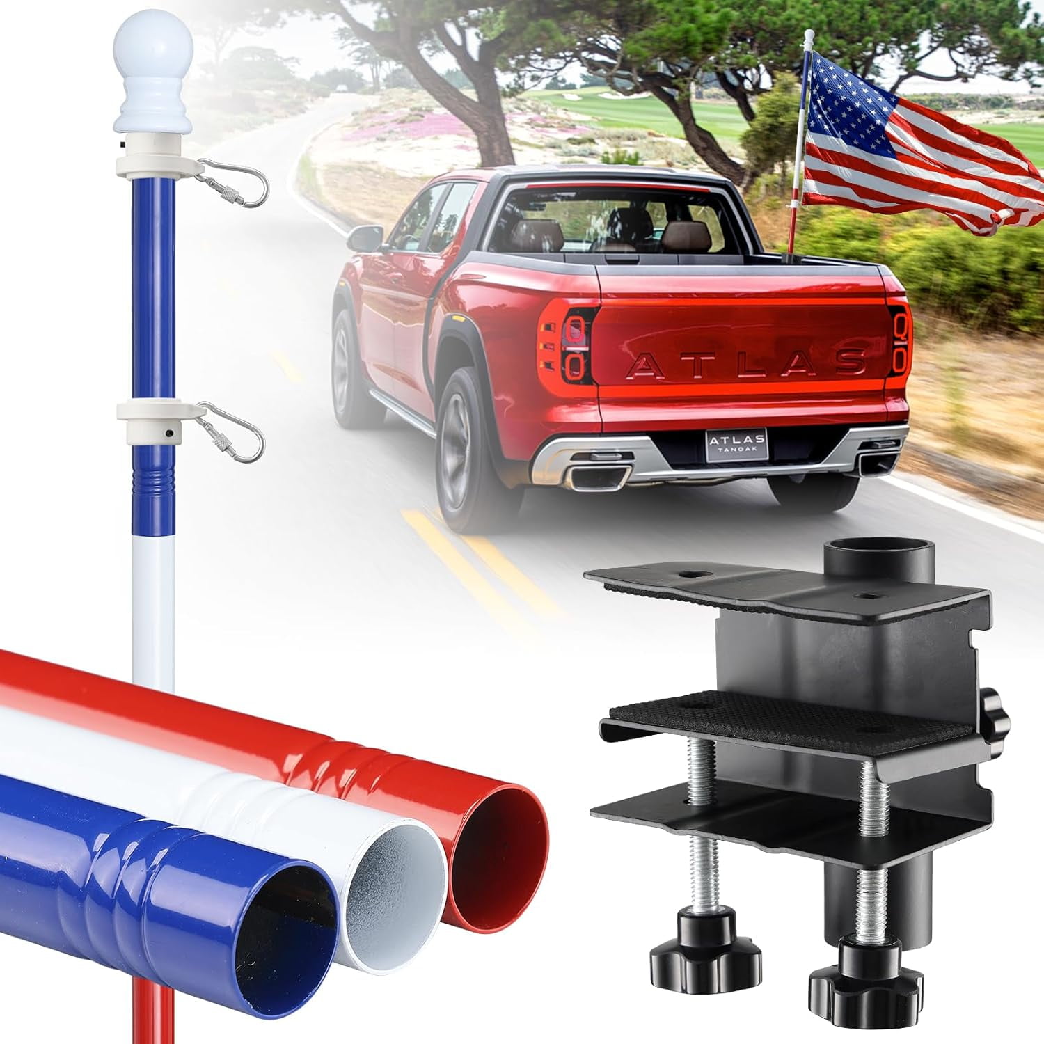 Flag Pole Kit With Clamp Mount Bracket - 5ft Heavy Duty Metal Flagpole ...
