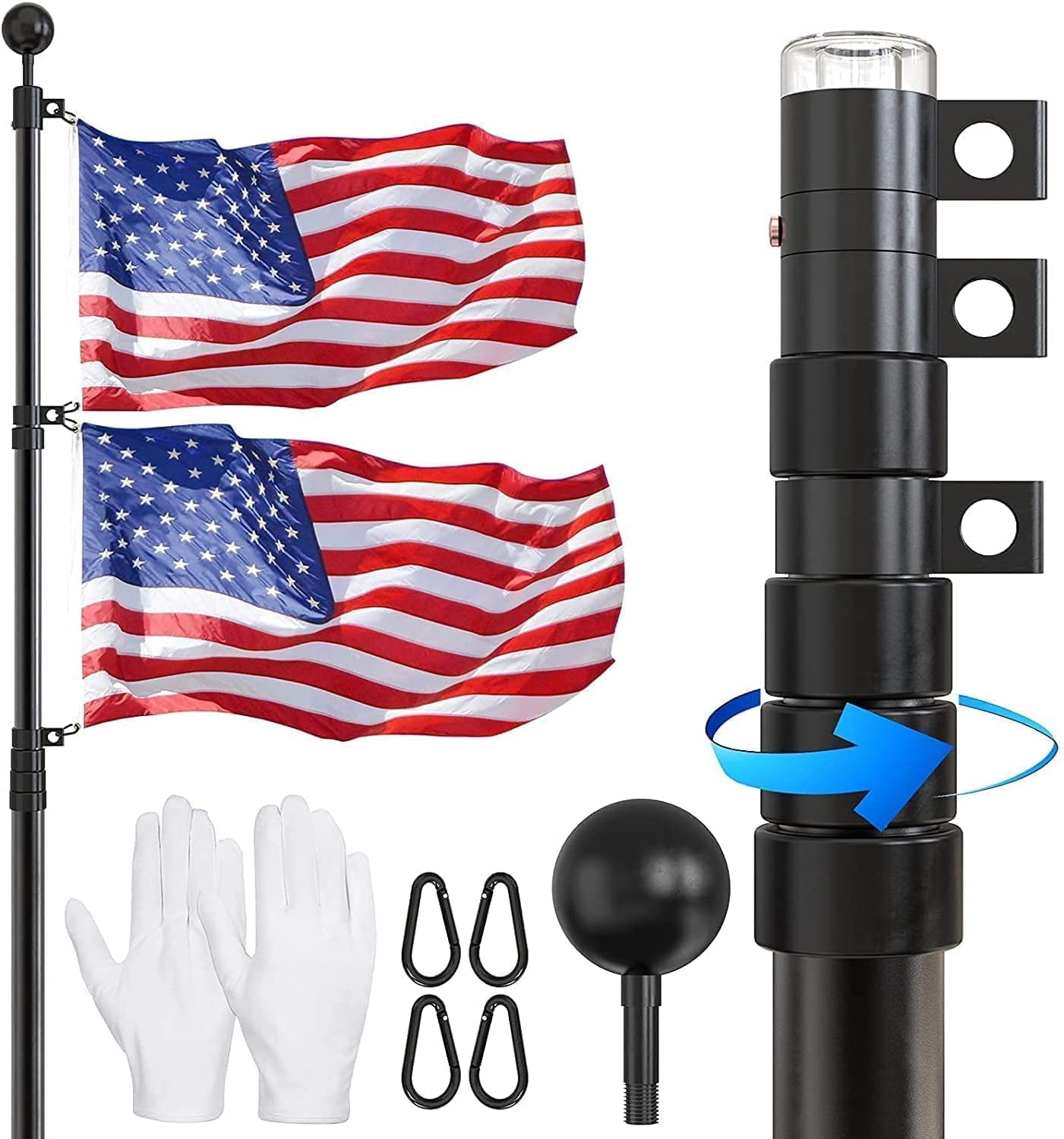 Flag Pole for Outside In Ground - 20 FT Heavy Duty Telescopic Flagpole ...