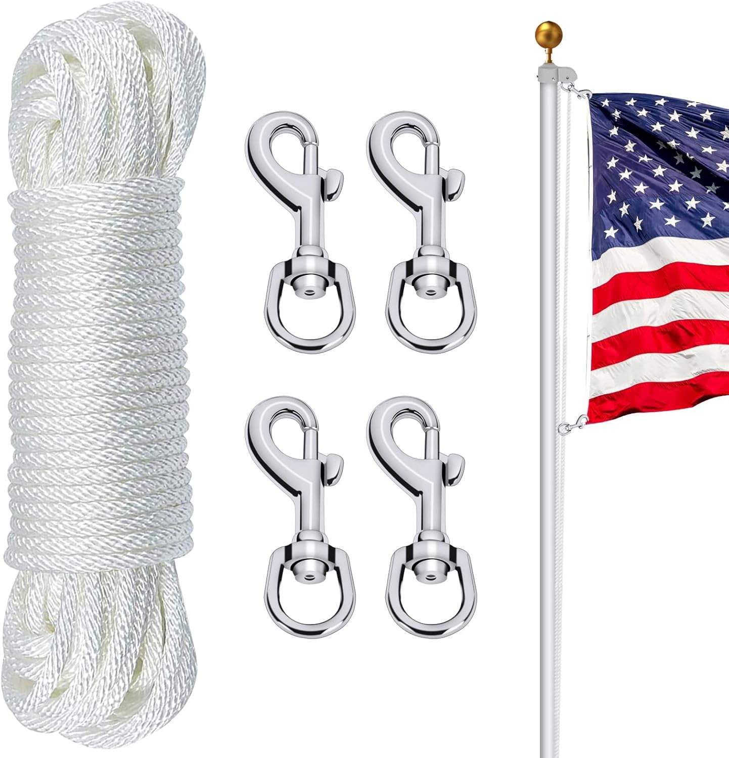 Flag Pole Rope Line Kit-50FT x 1/4"Diameter Nylon Flag Pole Halyard ...