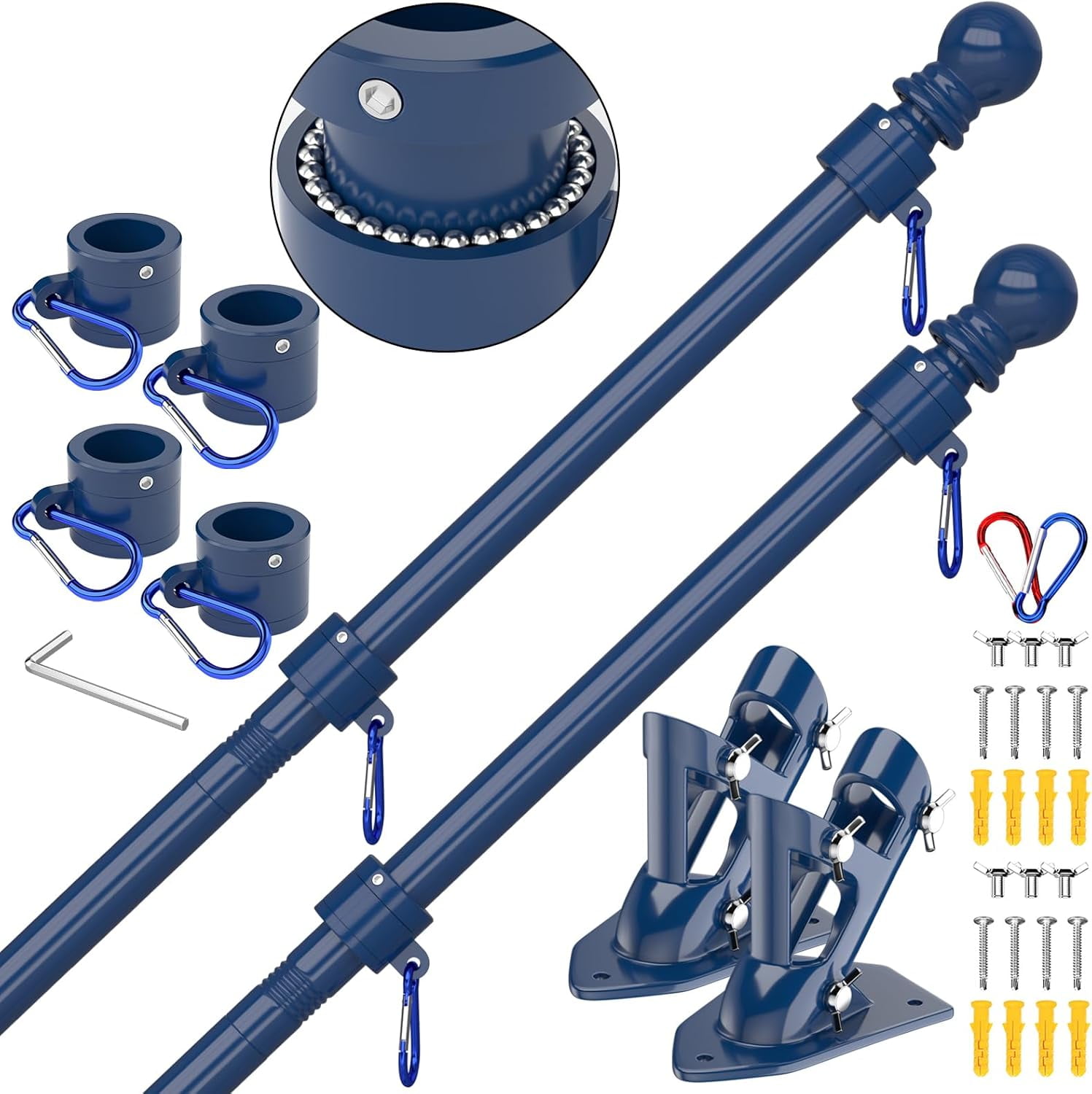 Flag Pole - Upgraded Bracket,(2 Packs) 6 FT Stainless Steel Flag Poles ...