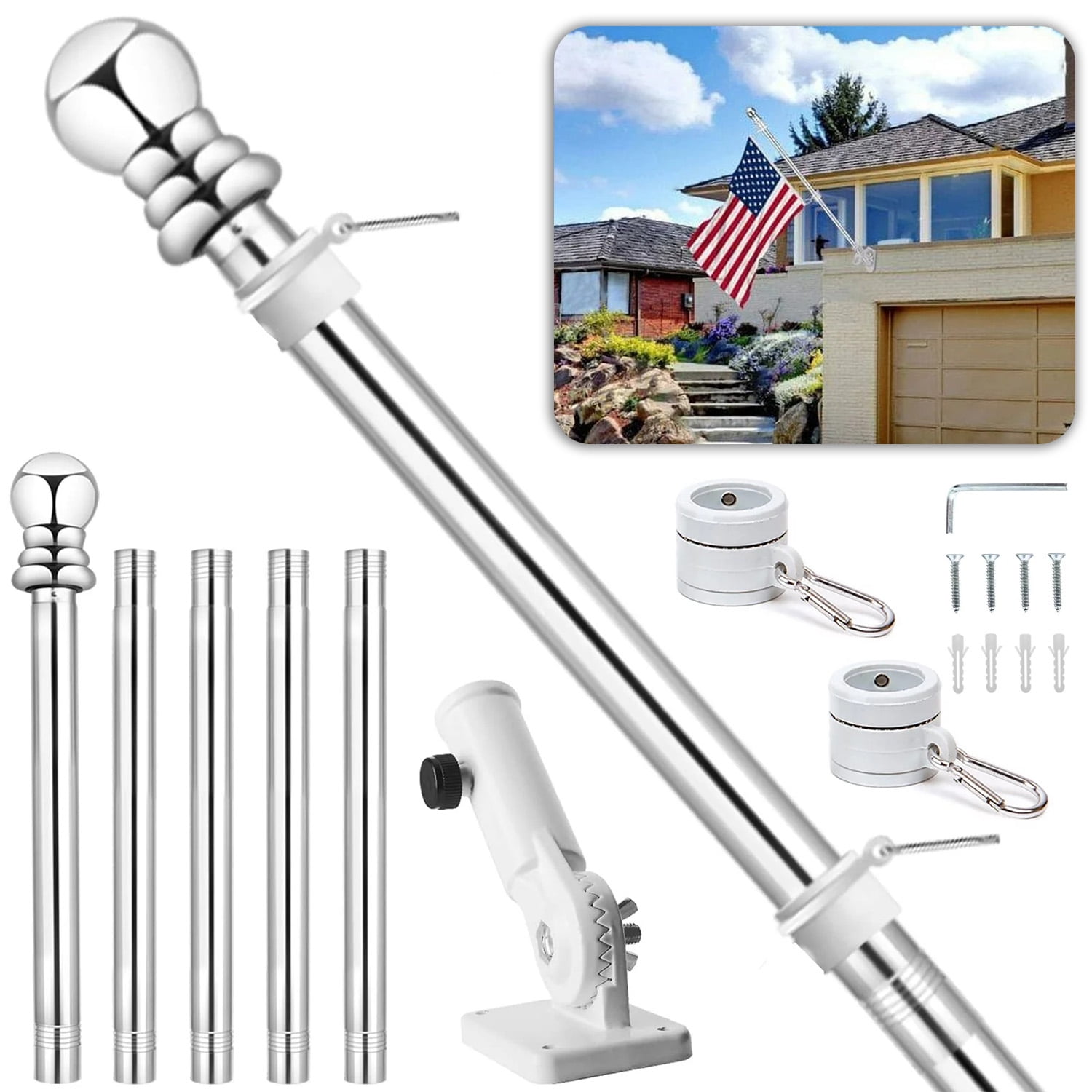 Flag Poles for Outside House, 6FT Flag Pole Kit, Stainless Steel Heavy ...