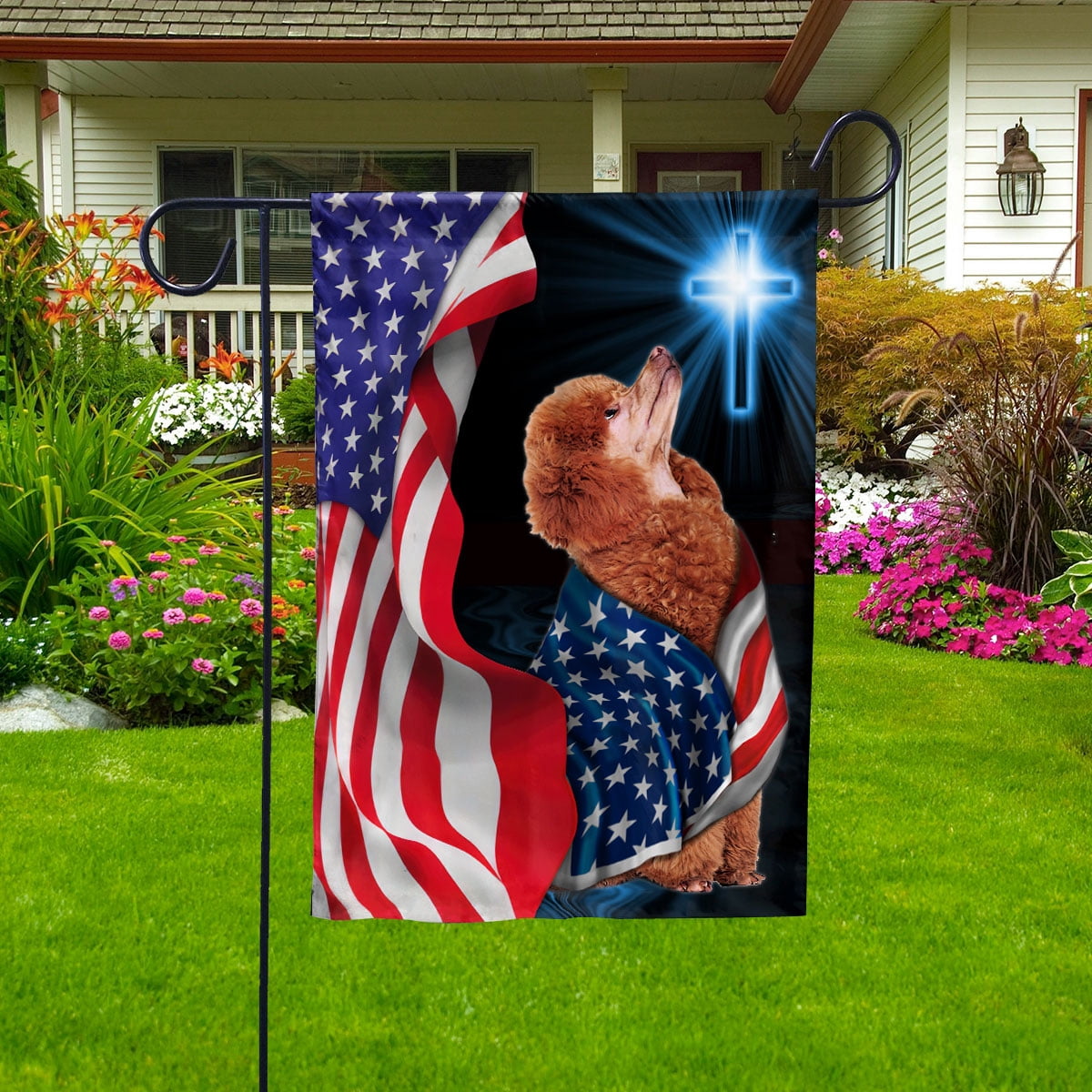 Flag Poodle Dog Wearing Flag American Patriot Proud Standing Under The ...