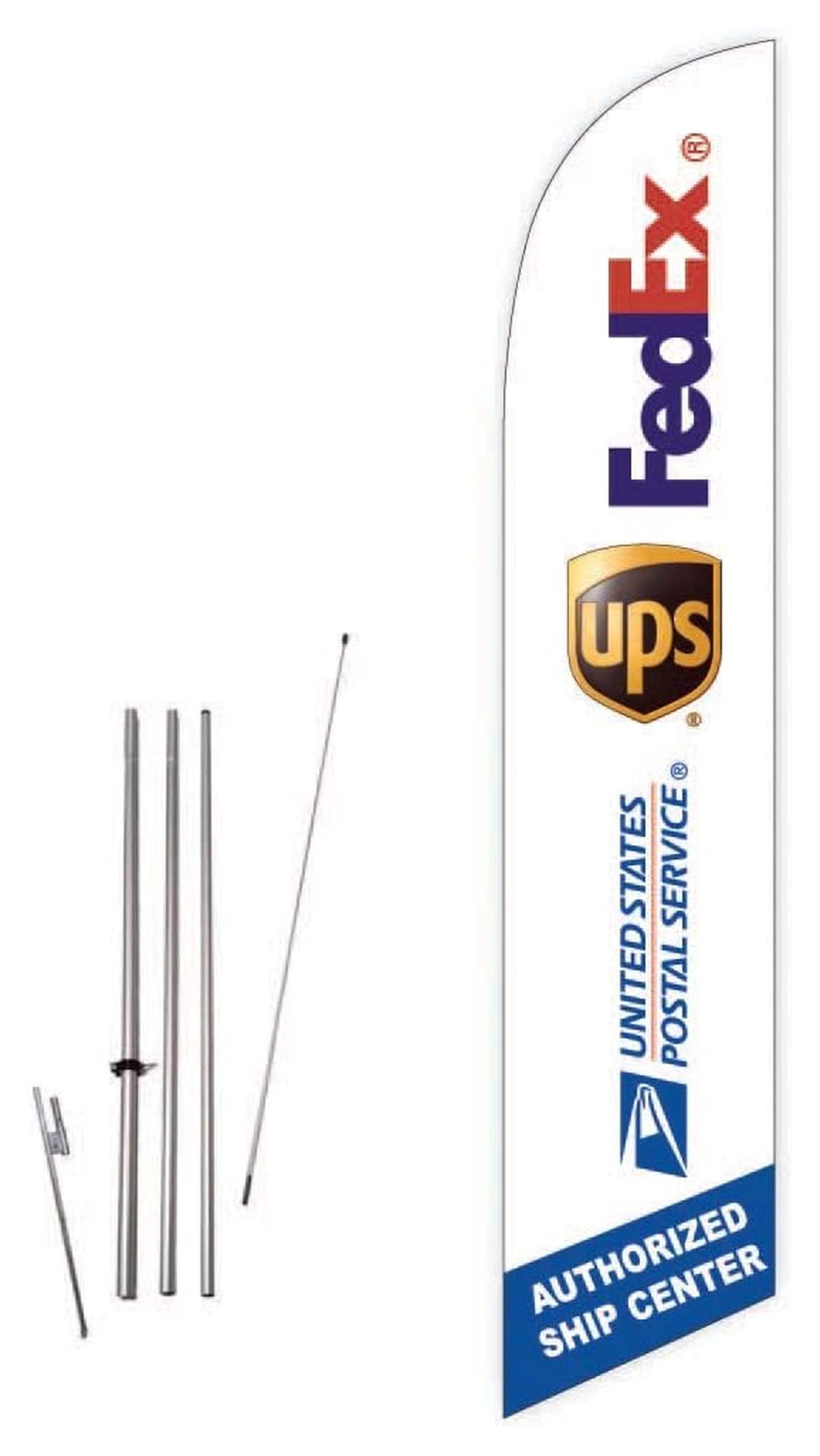Flag Sign for UPS USPS Authorized Ship Center (White) with Complete ...
