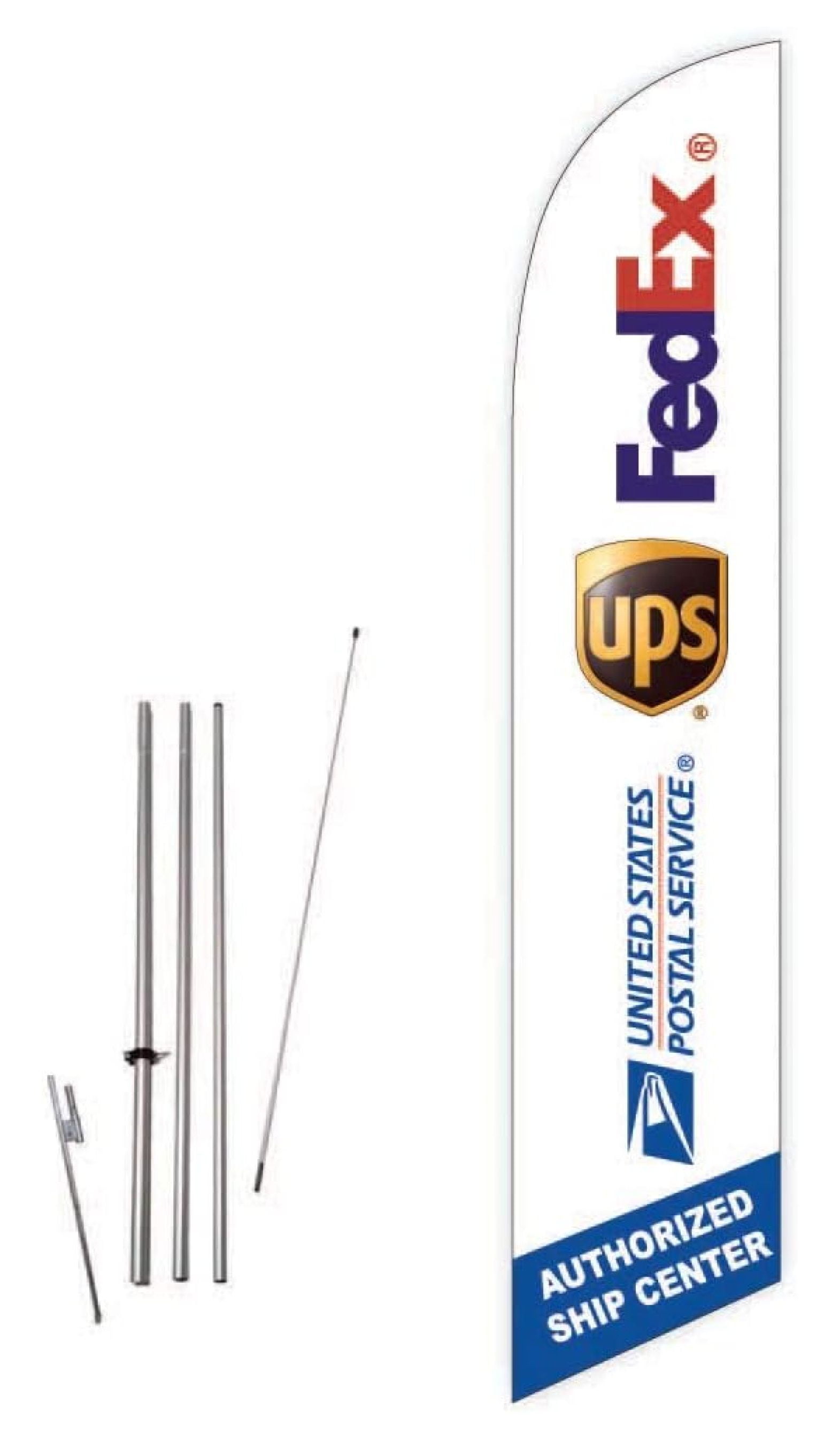 Flag Sign for UPS USPS Authorized Ship Center (White) with Complete ...