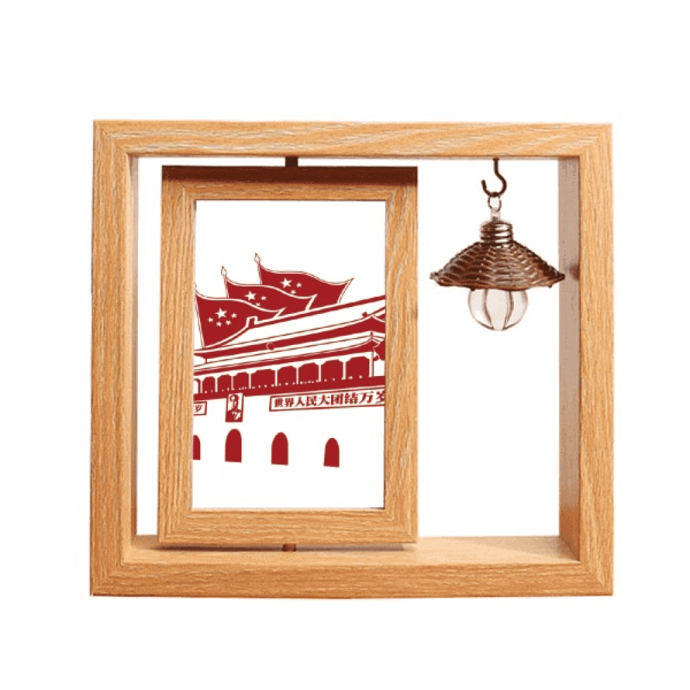Flag Tiananmen Emblem Chinese Red Wooden Rotating Picture Photo Frame ...