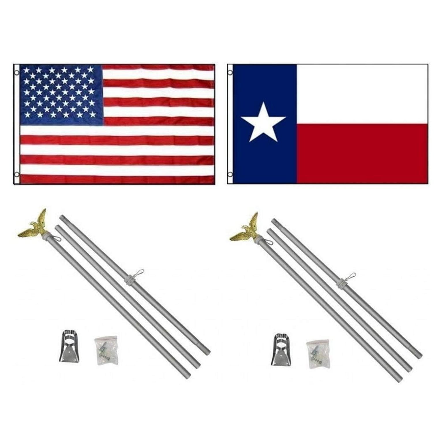 Flag Tradewinds New 3'x5' Texas & American US 2 Pole Kits (Imported ...