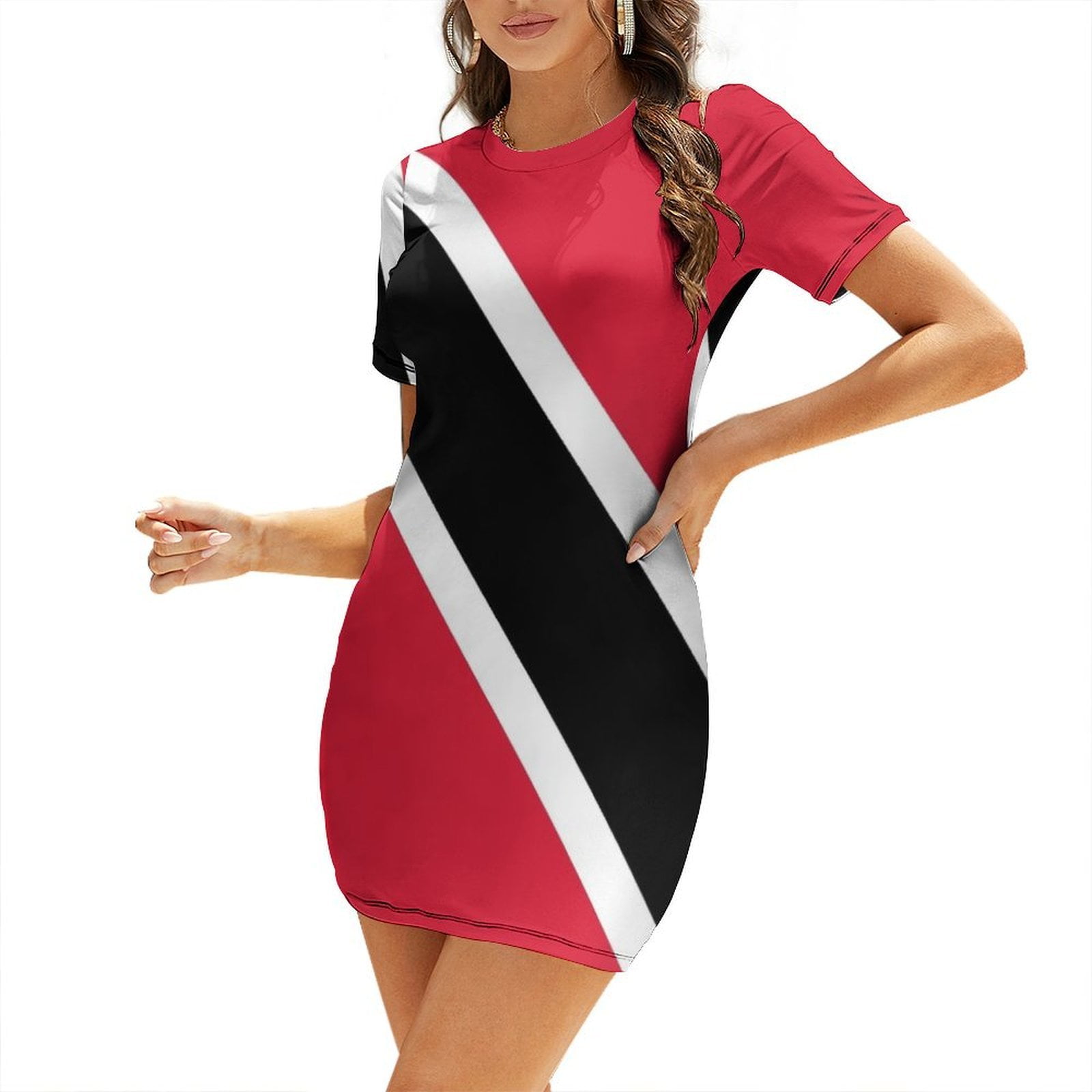Flag Trinidad Tobago Short Sleeve Dress Evening Dress Woman Mini Dress ...