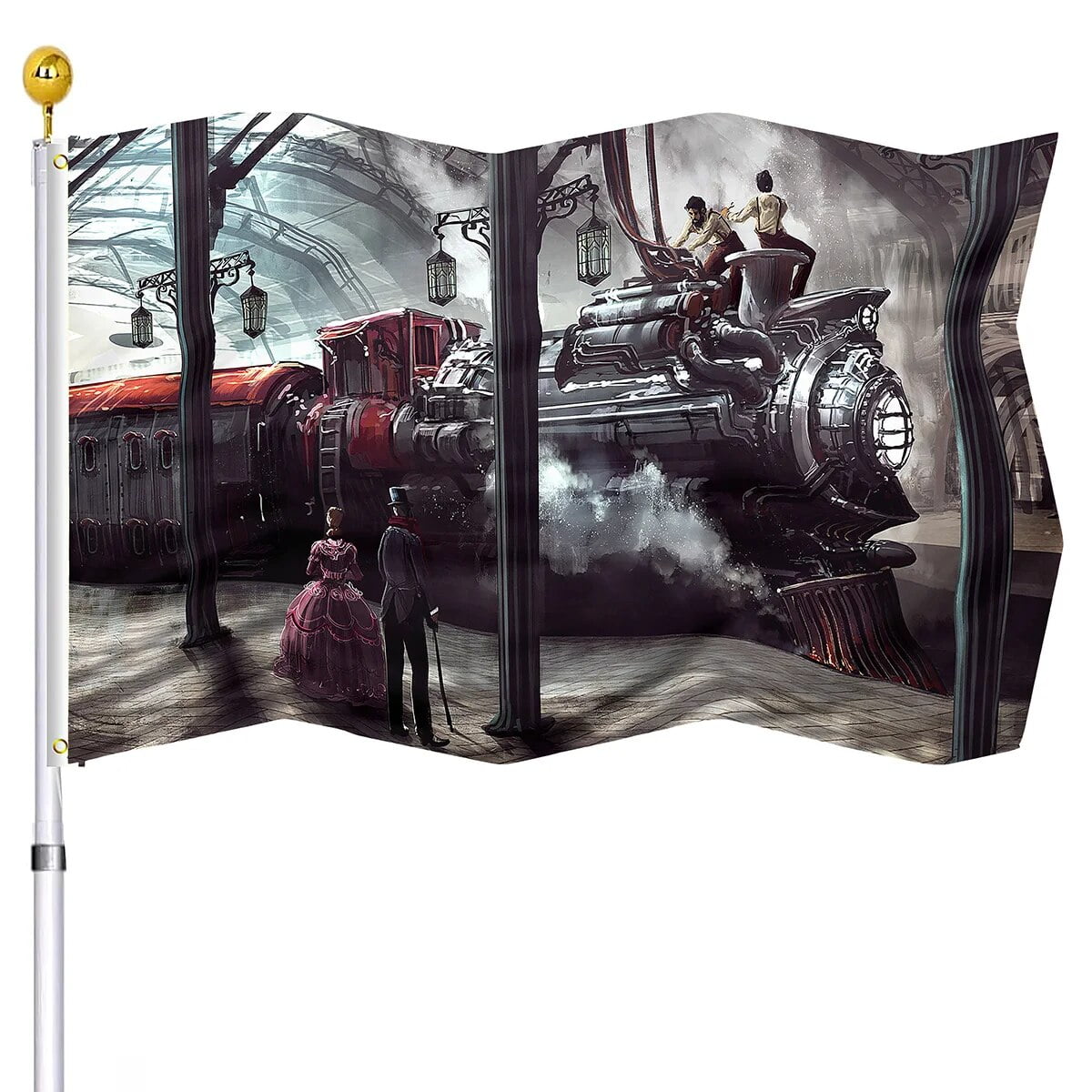 Flag Vintage Steam Engine Locomotive Railroad Track Flags Home Indoor ...