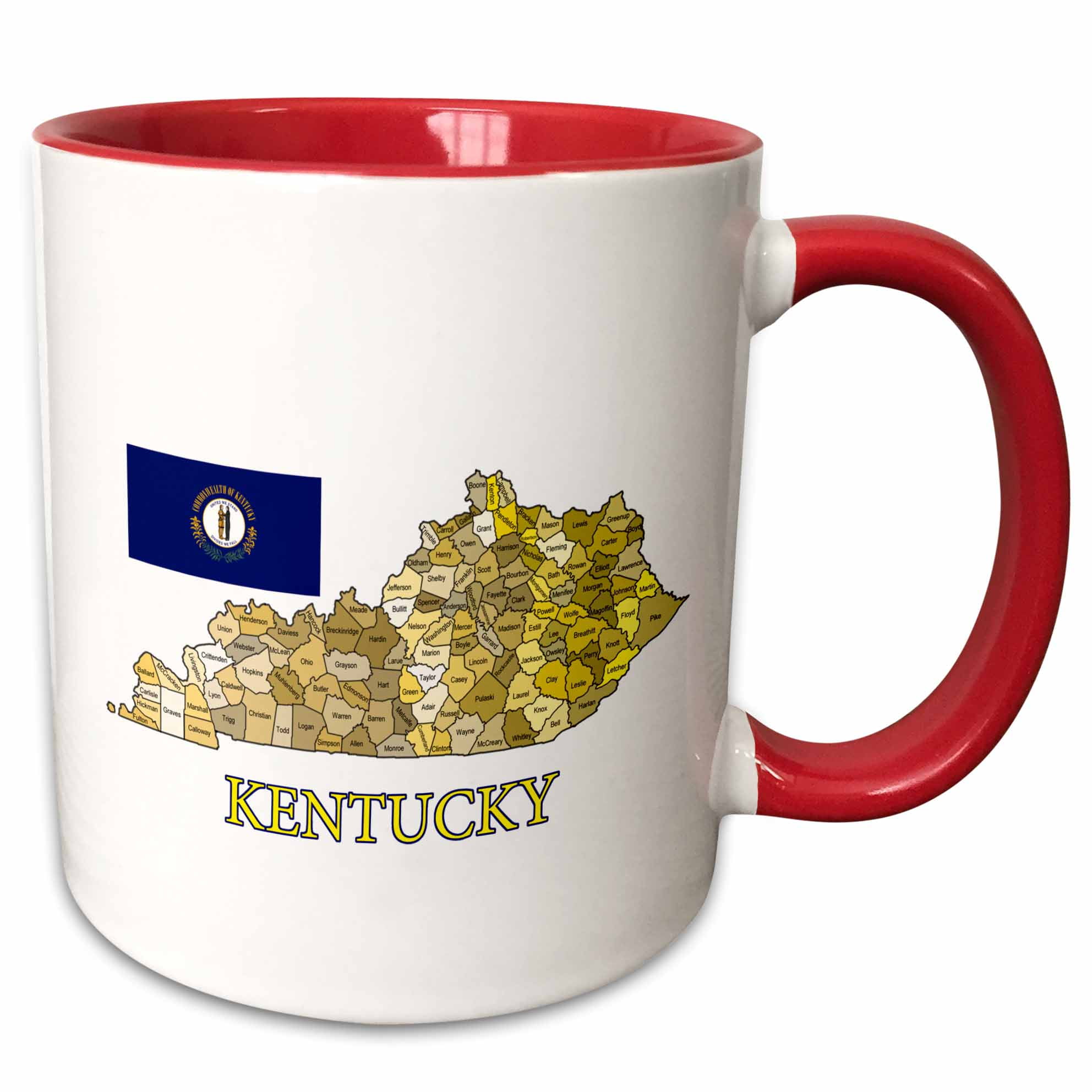 Flag And Map Of Kentucky Showing All Counties In Different Colors 11oz Two Tone Red Mug Mug