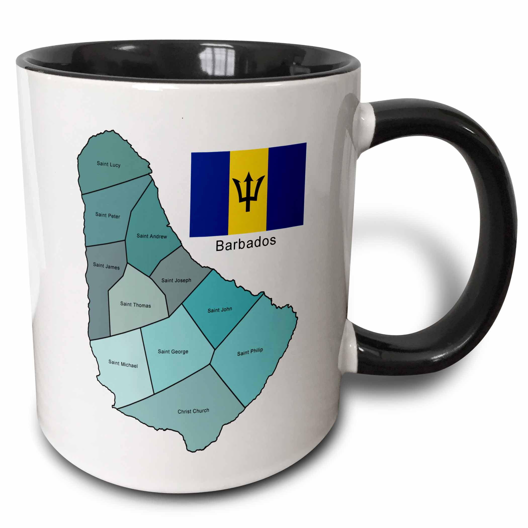 Flag and map of Barbados with map colored and all administrative ...