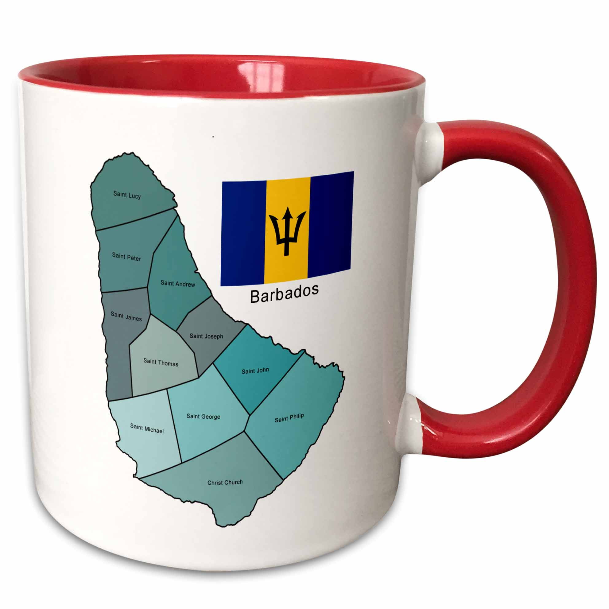 Flag and map of Barbados with map colored and all administrative ...