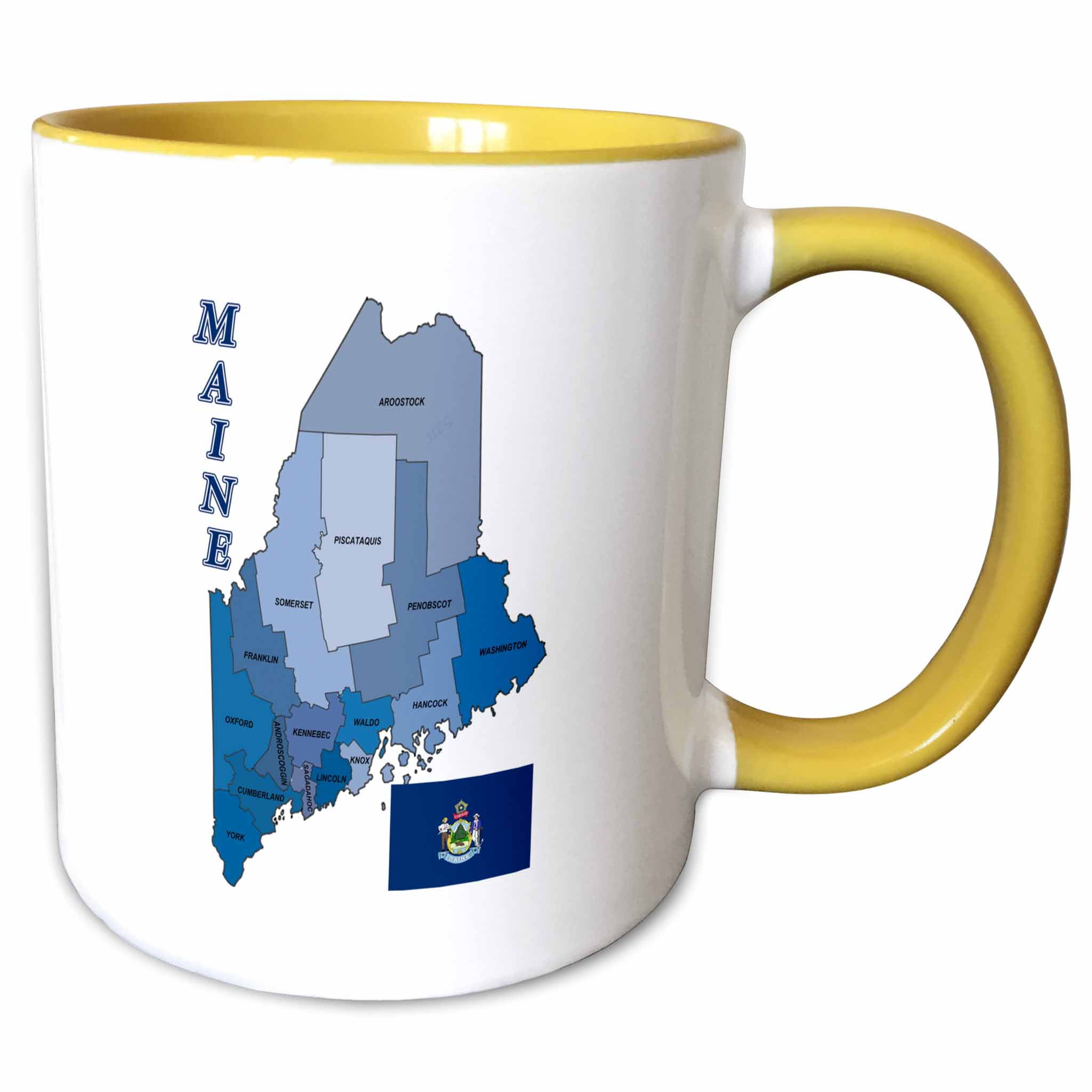 Flag and map of Maine with each county colored and labeled 11oz Two ...