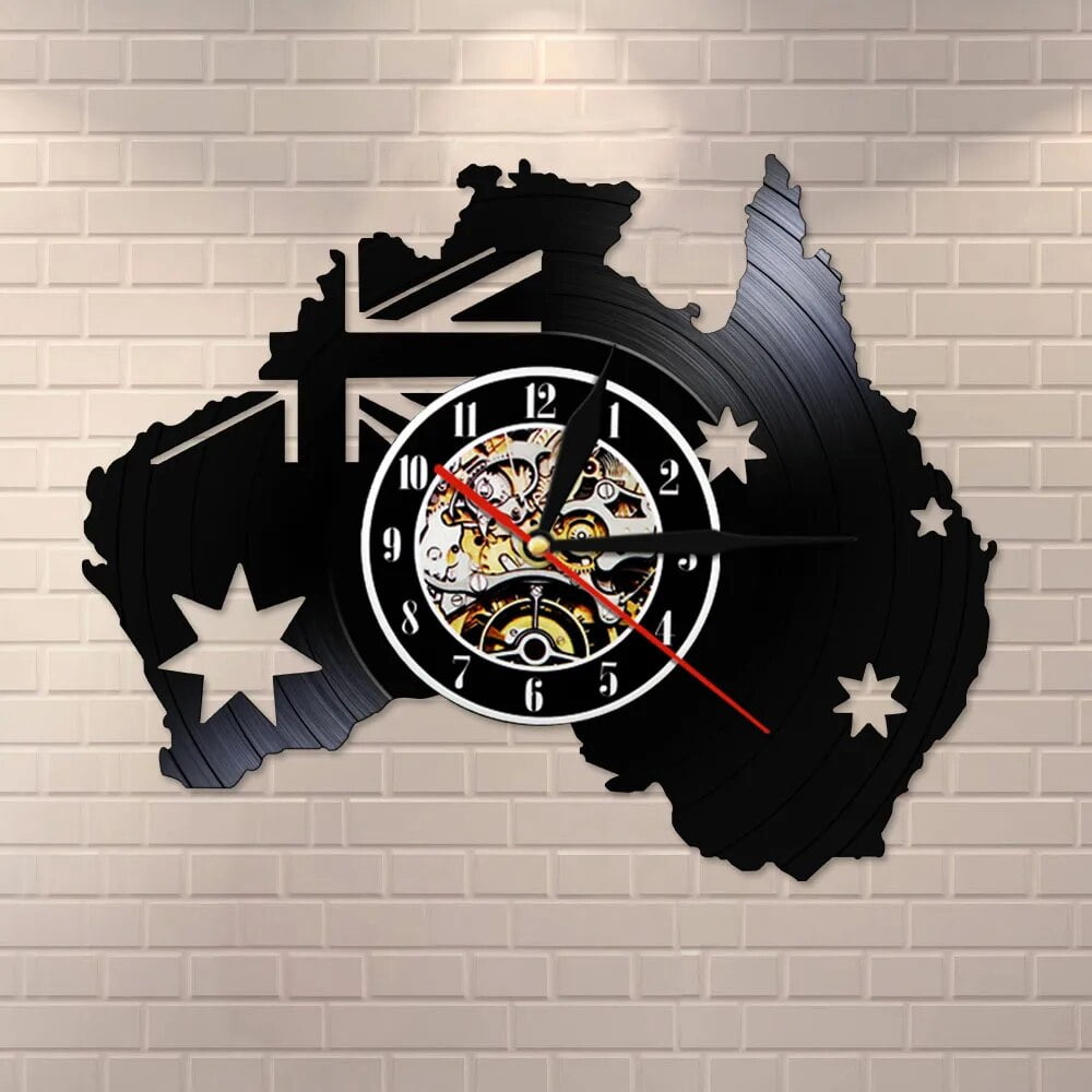 Flag of Australia Vinyl Wall Clock,Vinyl Record Clock Wall Art Black ...