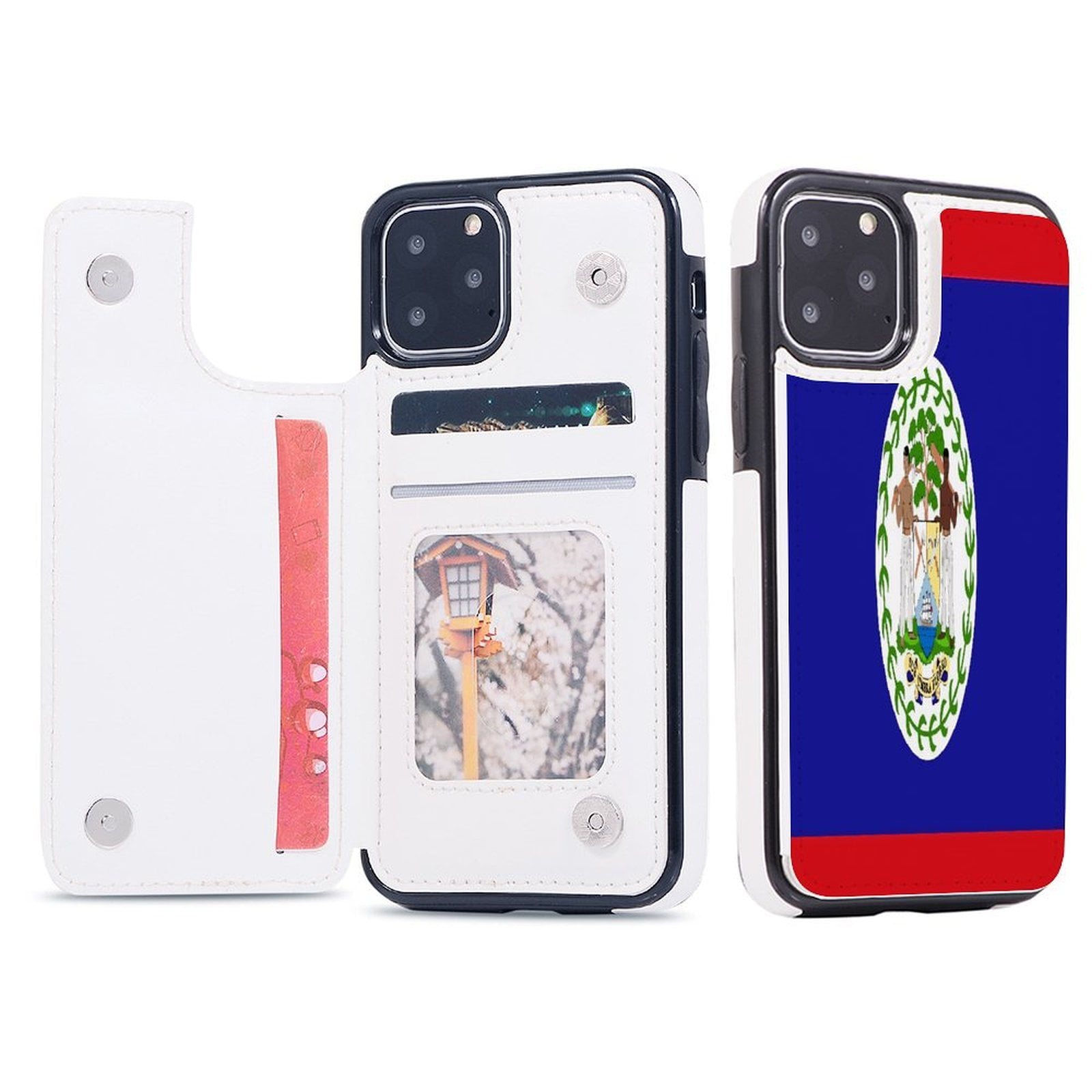 Flag of Belize Leather Wallet Case for iPhone 16 15 14 13 12 11 Pro Max ...