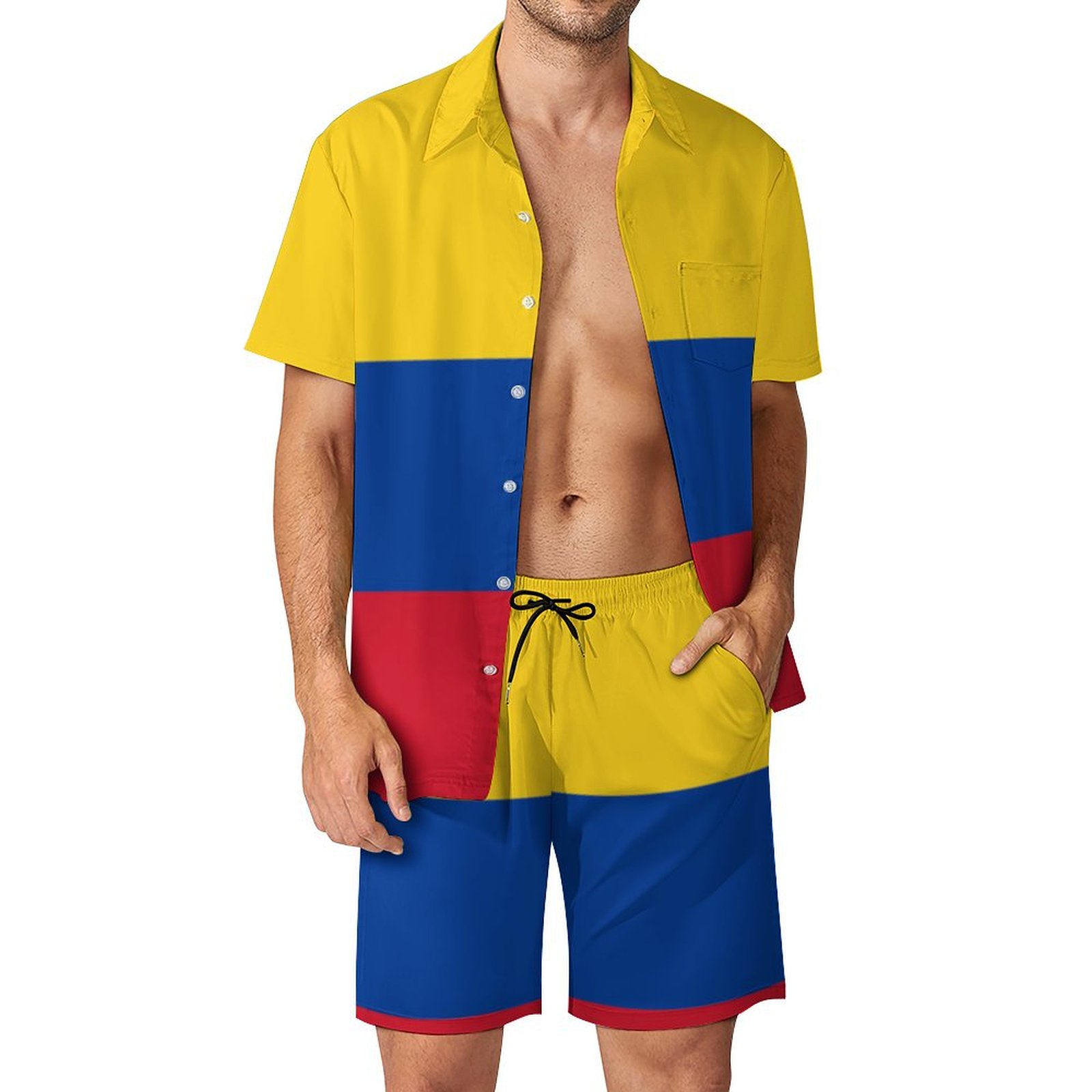 Flag of Colombia Mens 2 Piece Casual Outfits Short Sleeve Button Down ...