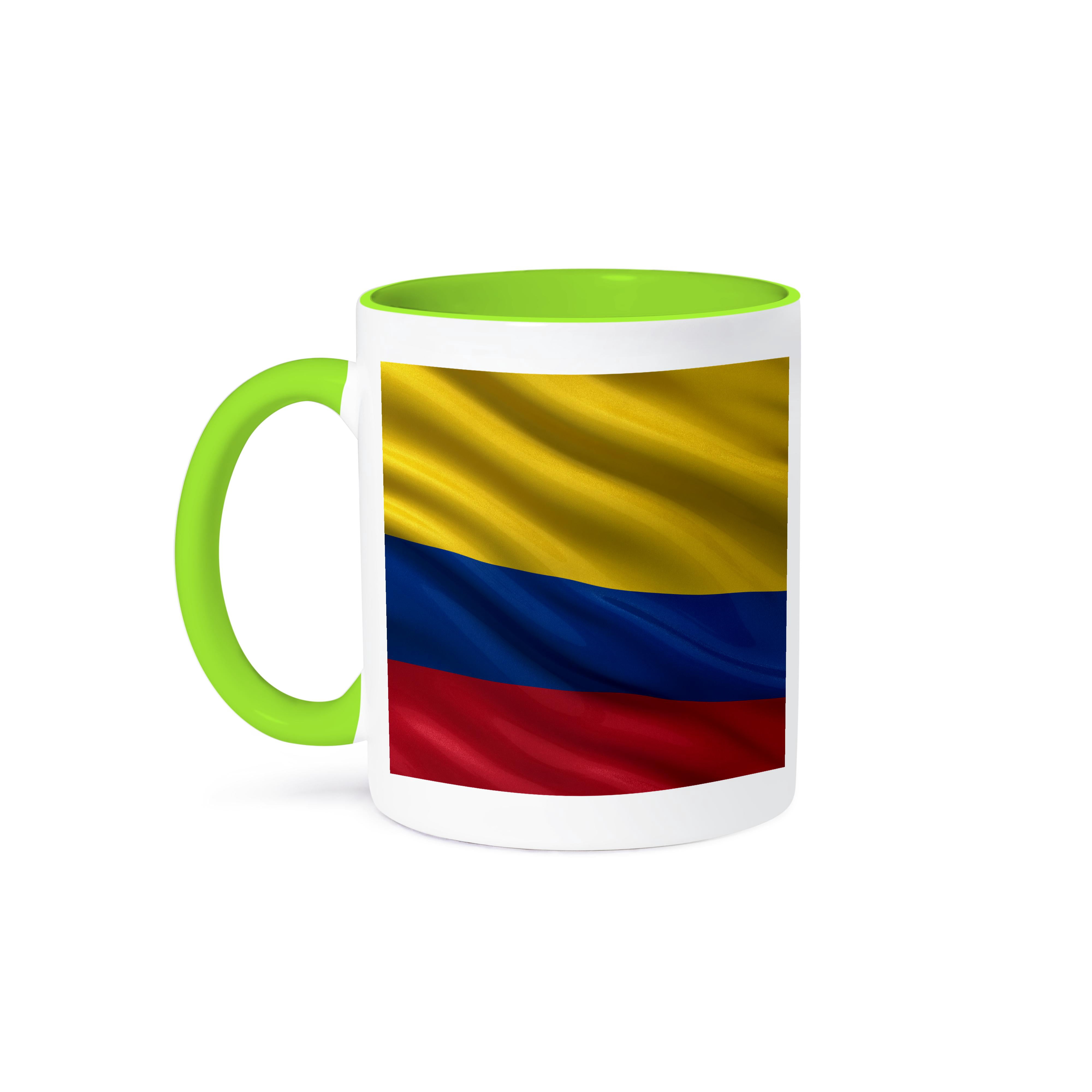 3dRose, Flag of Colombia waving in the wind, 15oz Two-Tone Green Mug ...