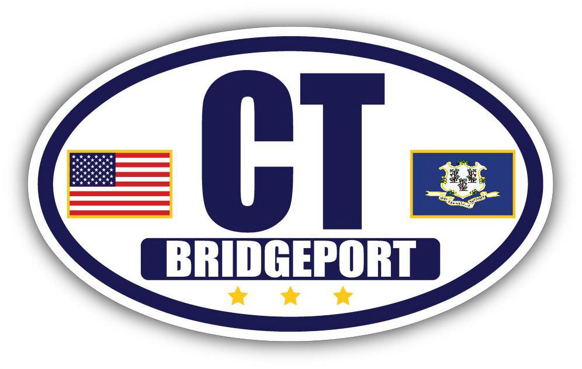 Flag of Connecticut / American Flag Oval 3M Vinyl Bumper Sticker Decal ...