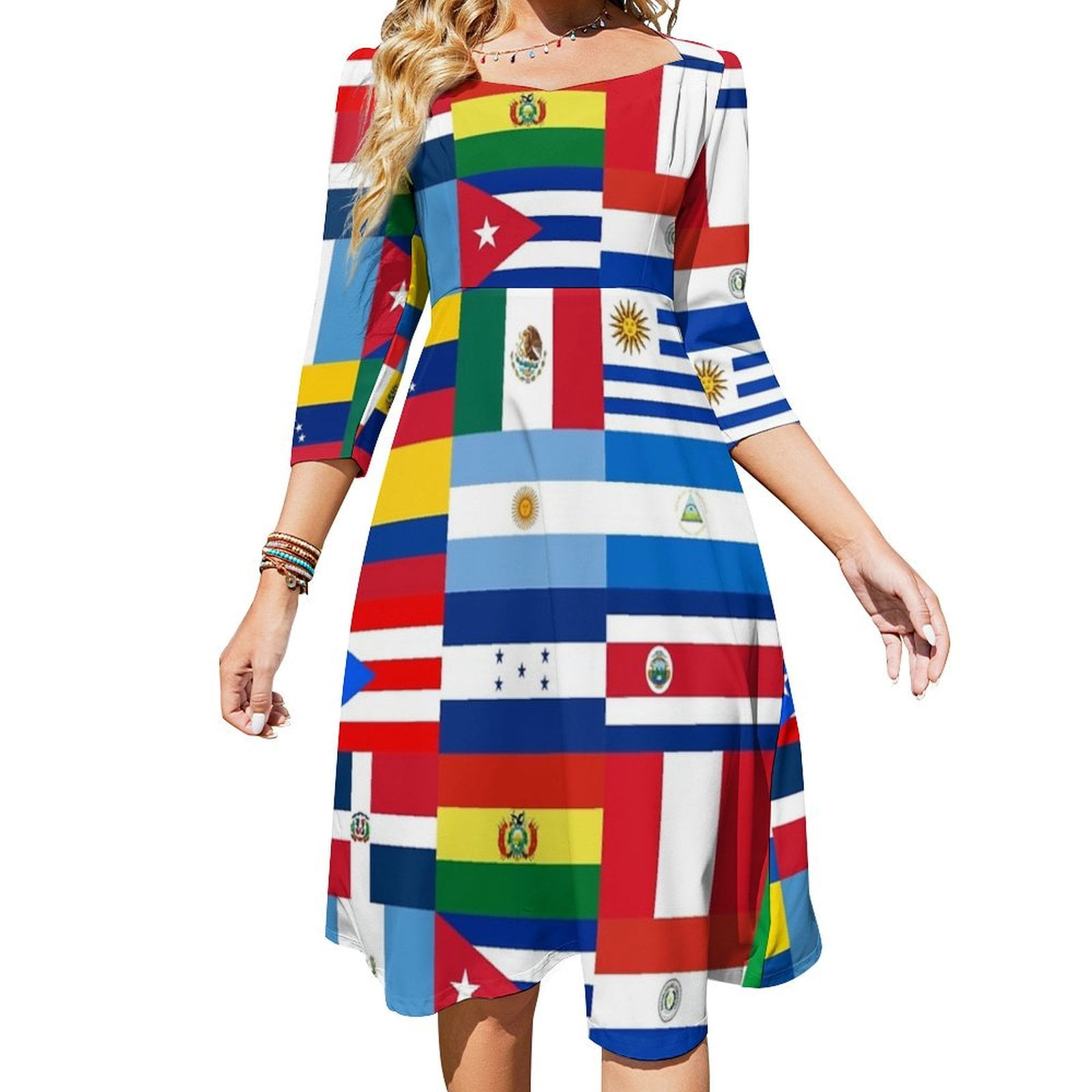 Flag of Countries Around The World Sweetheart Knot Flared Dress Fashion ...