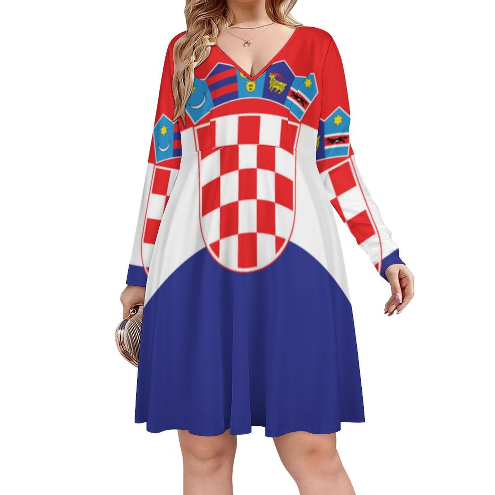 Flag of Croatia Long Sleeve Dresses For Women Vintage Elegant Party ...