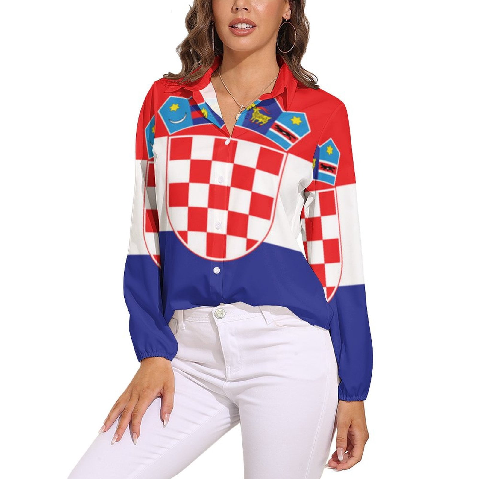 Flag of Croatia Vntage Casual Long Sleeve Shirt Blouse Woman Streetwear ...