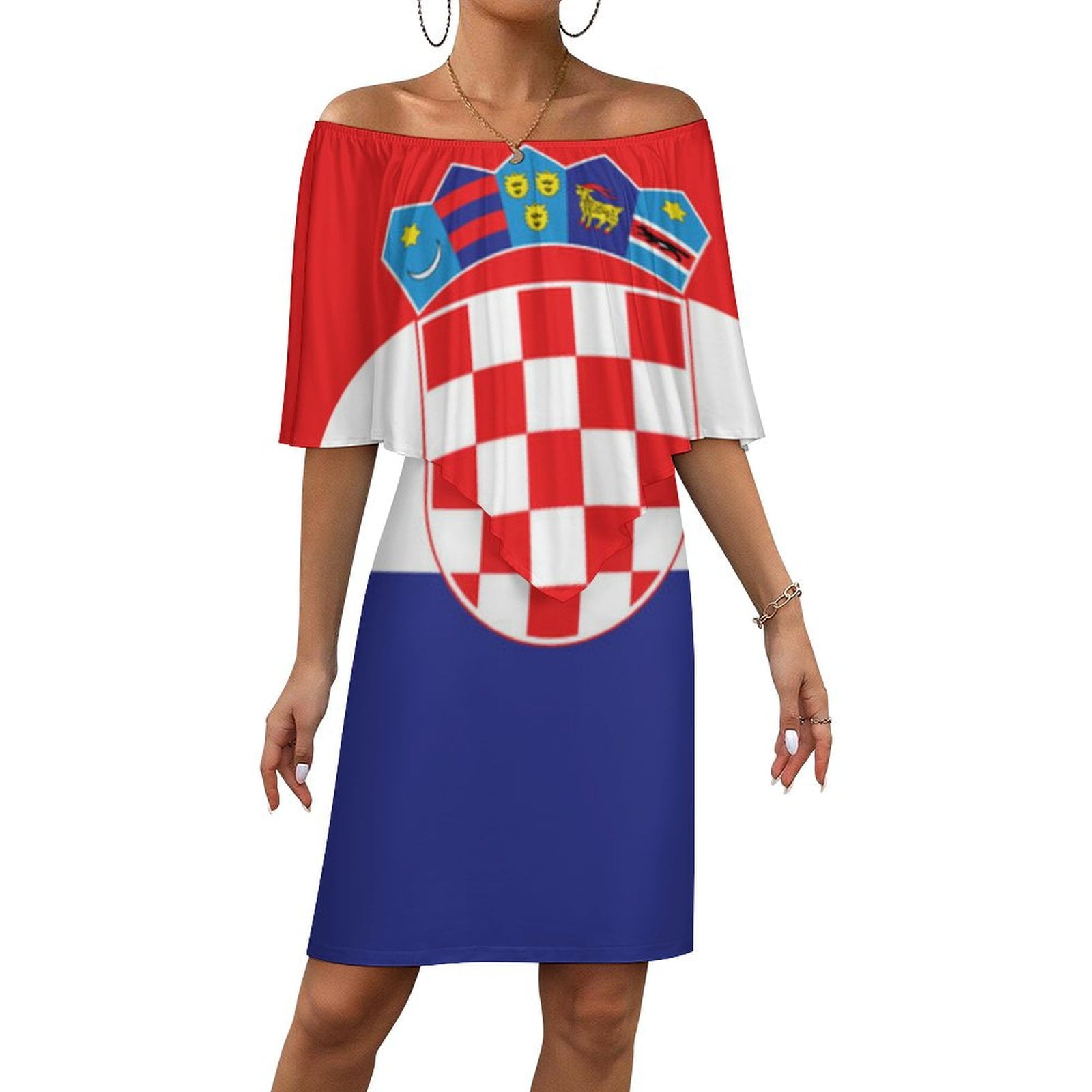 Flag of Croatia Women's Off The Shoulder Ruffles Summer Wedding Guest ...