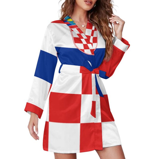 Flag of Croatia at The UN Night Robe Long Sleeve V Neck Robe With Belt ...