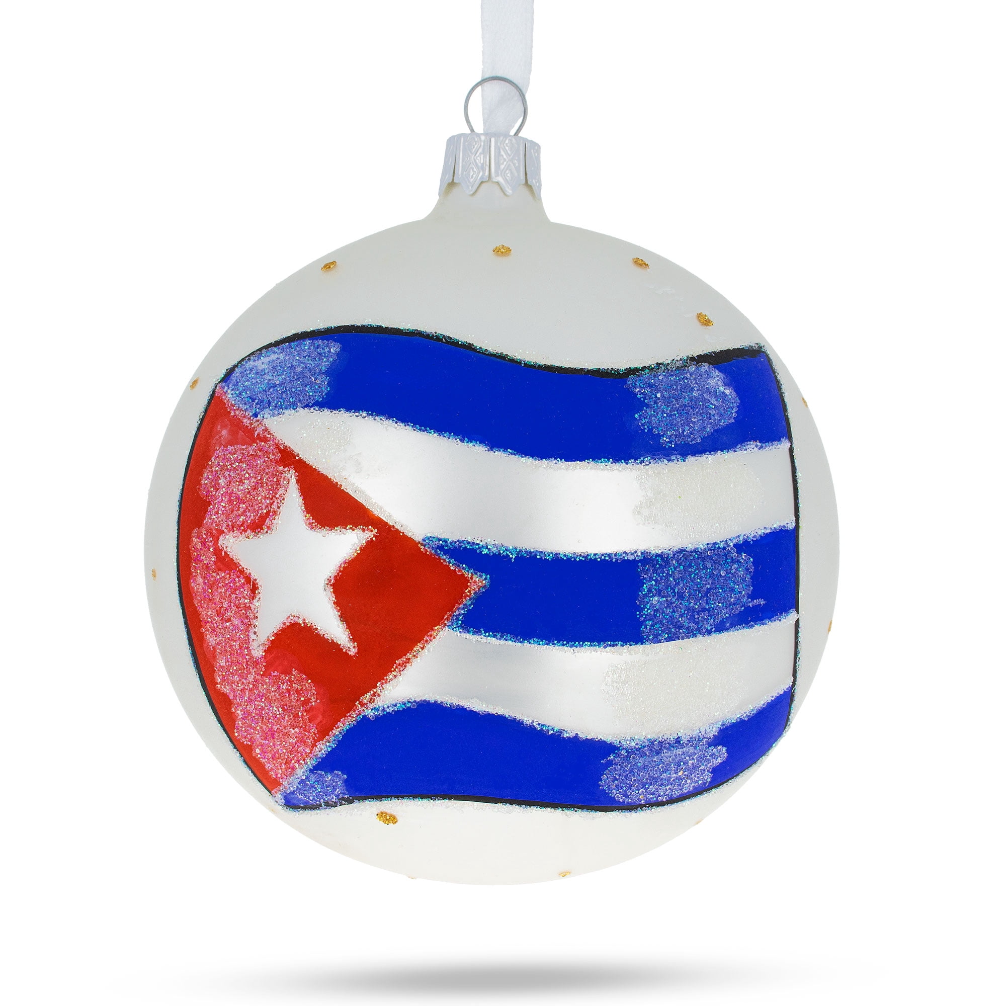 Flag of Cuba Glass Ball Christmas Ornament 4 Inches (Made in Ukraine ...