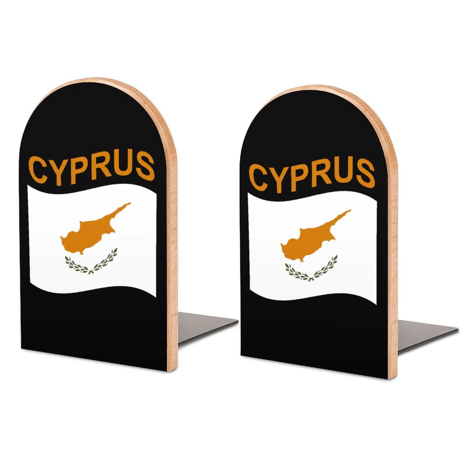 Flag of Cyprus Wood Book Ends for Shelves Non-Skid Book Holders Heavy ...