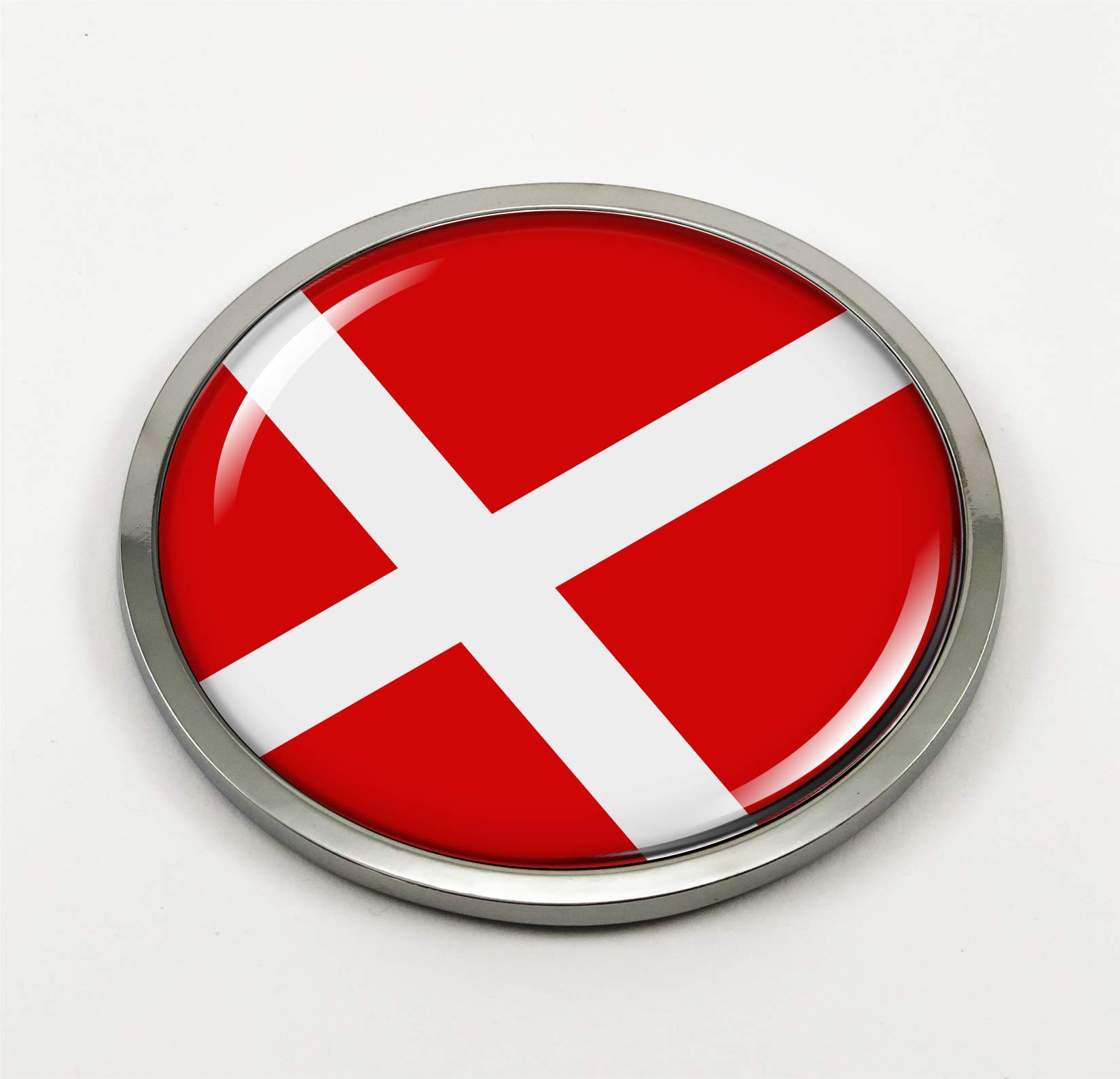 Flag of Denmark | 3D Domed CAR Emblem Badge Sticker Chrome Metal Round ...