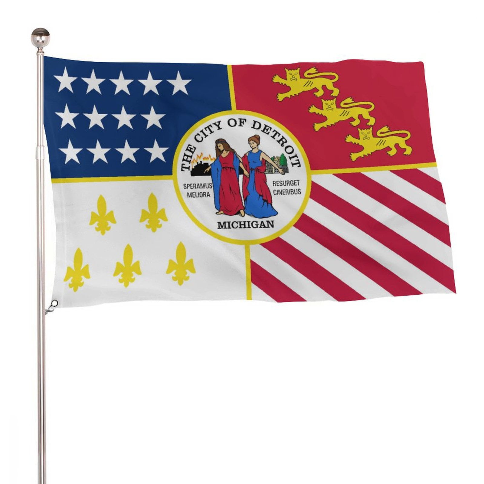 Flag of Detroit Flag, Heavy Duty Polyester Falgs, Single Sided Print ...