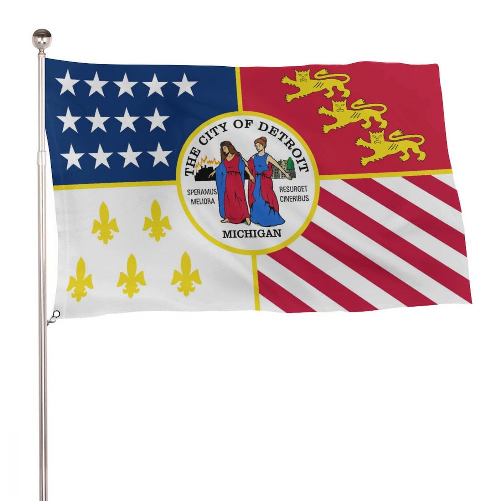 Flag of Detroit Flag, Heavy Duty Polyester Falgs, Single Sided Print ...
