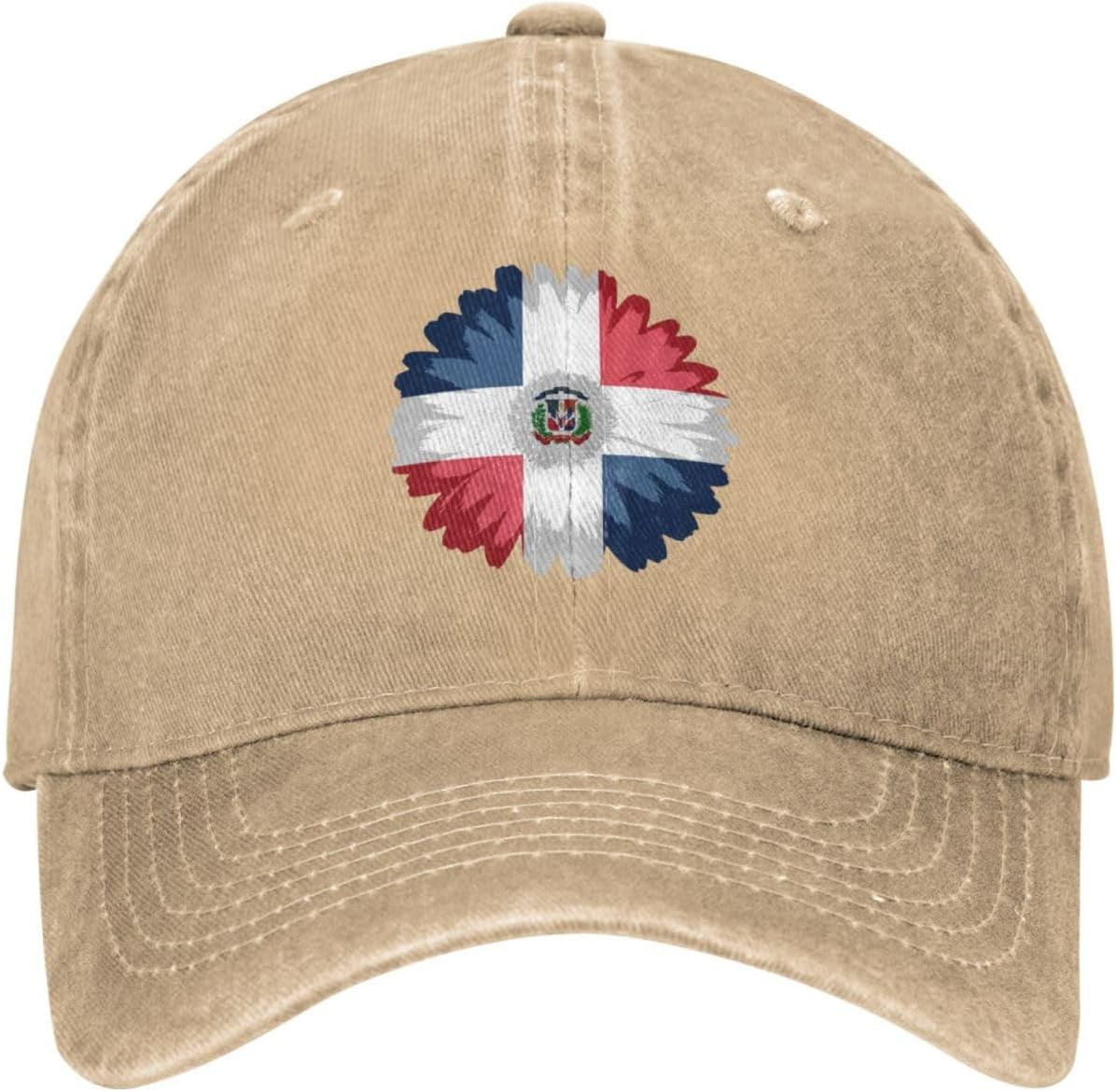 Flag of Dominican Gerbera Daisy Flower Hat Cotton Washed Denim Baseball ...