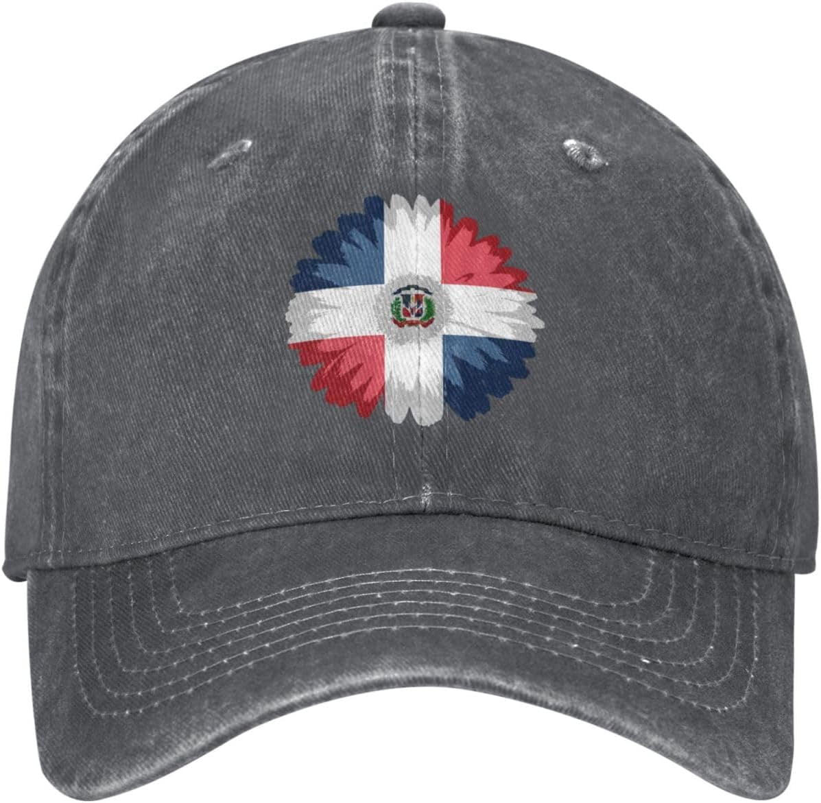 Flag of Dominican Gerbera Daisy Flower Hat Cotton Washed Denim Baseball ...