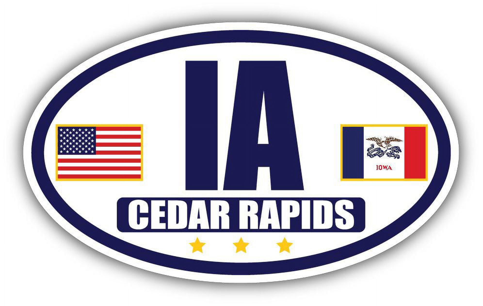 Flag of Iowa / American Flag Oval 3M Vinyl Bumper Sticker Decal | Navy ...