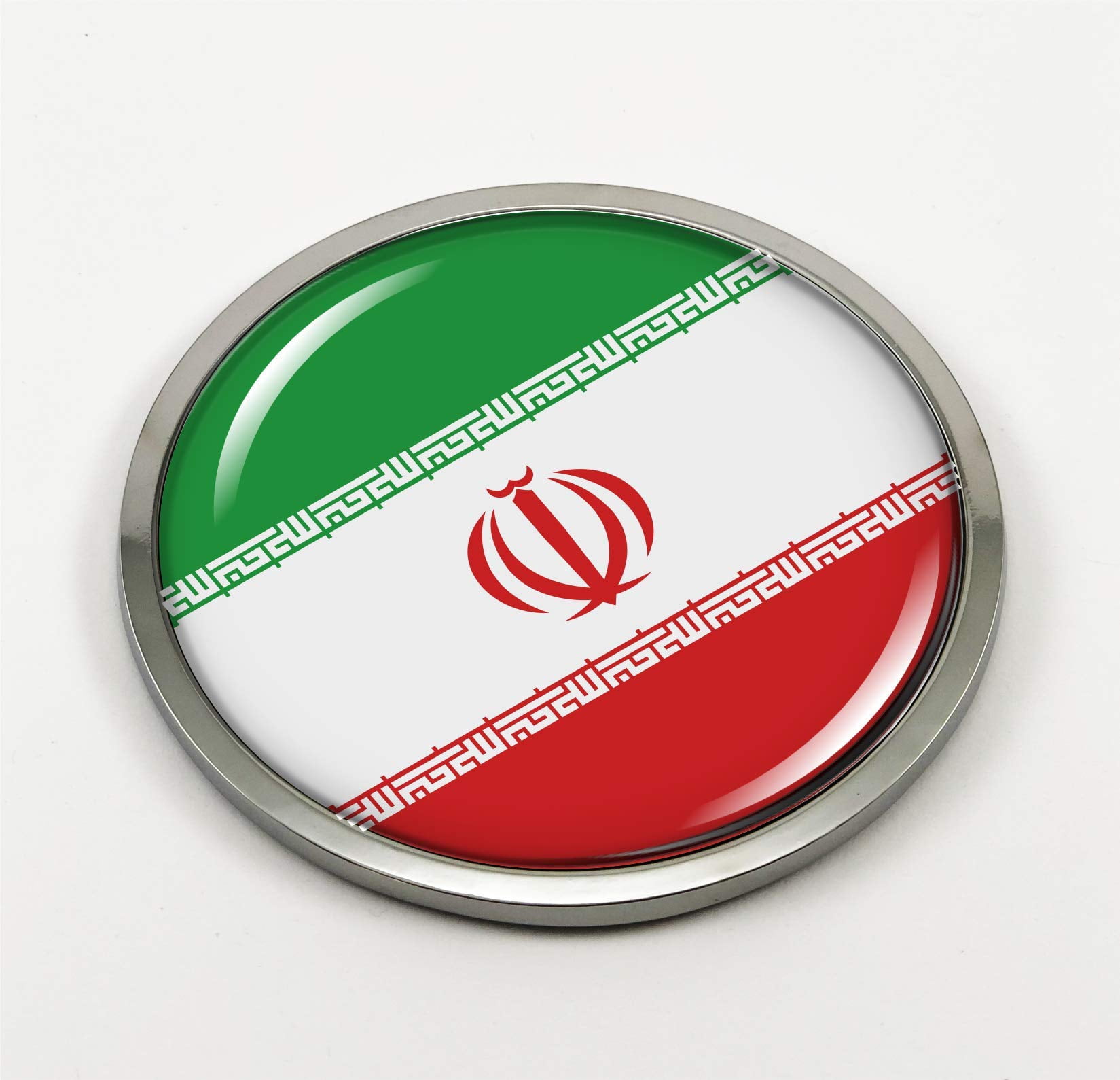 Flag of Iran | 3D Domed CAR Emblem Badge Sticker Chrome Metal Round ...