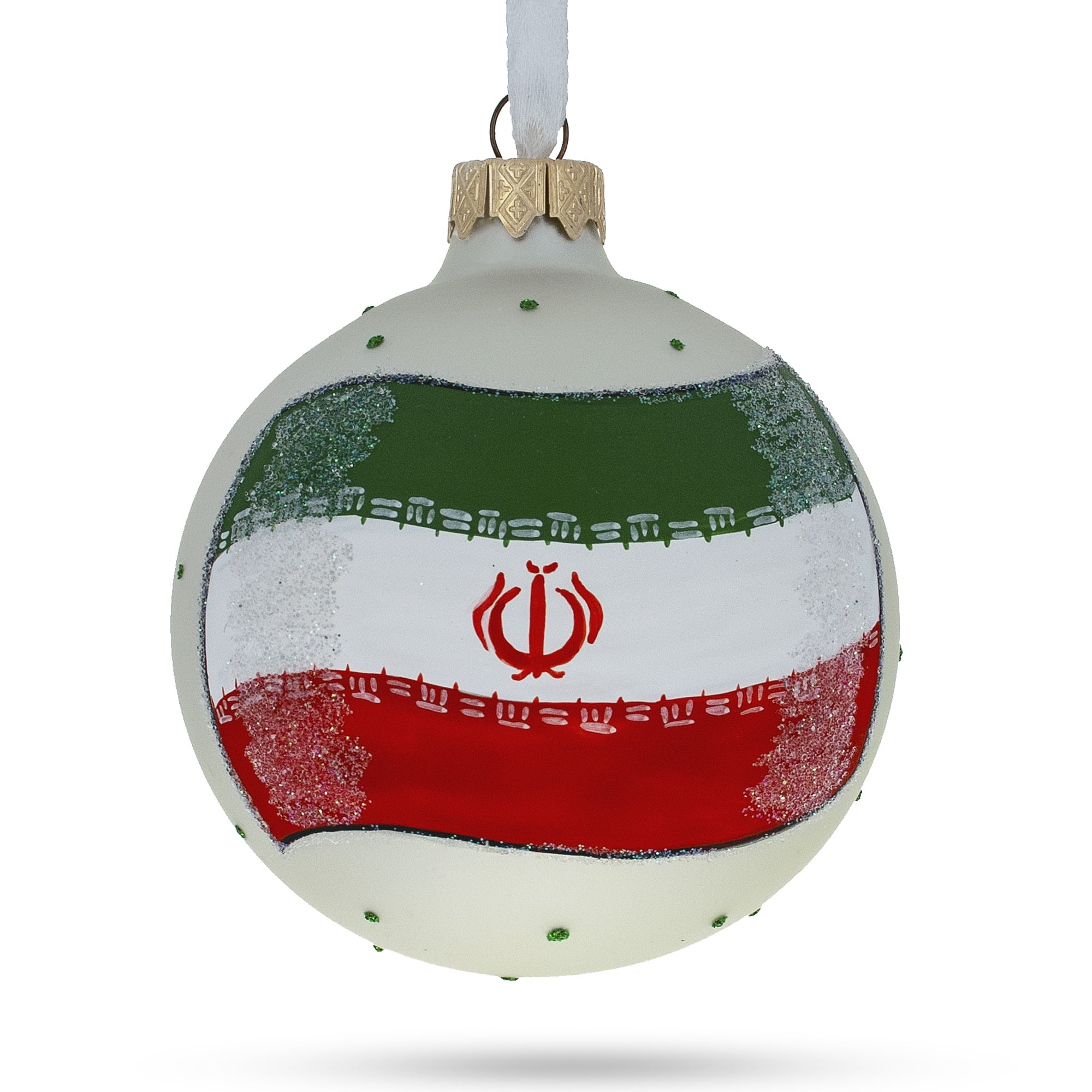 Flag of Iran Glass Ball Christmas Ornament 3.25 Inches (Made in Ukraine ...