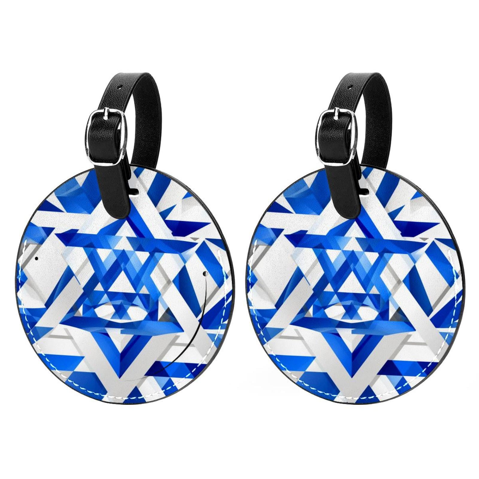 Flag of Israel 2Pcs PU Leather Round Luggage Tags with Privacy Cover ...