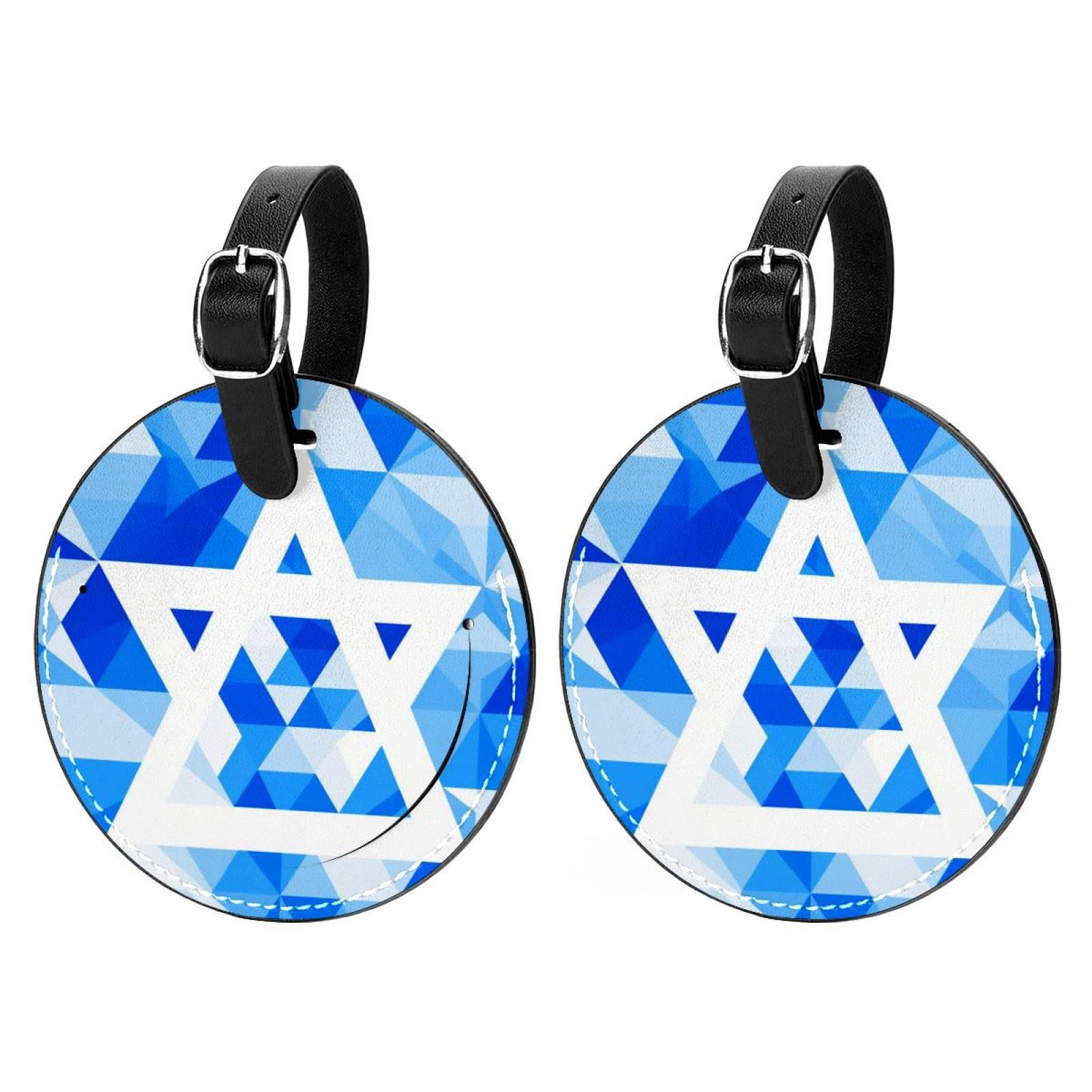 Flag of Israel 2Pcs PU Leather Round Luggage Tags with Privacy Cover ...