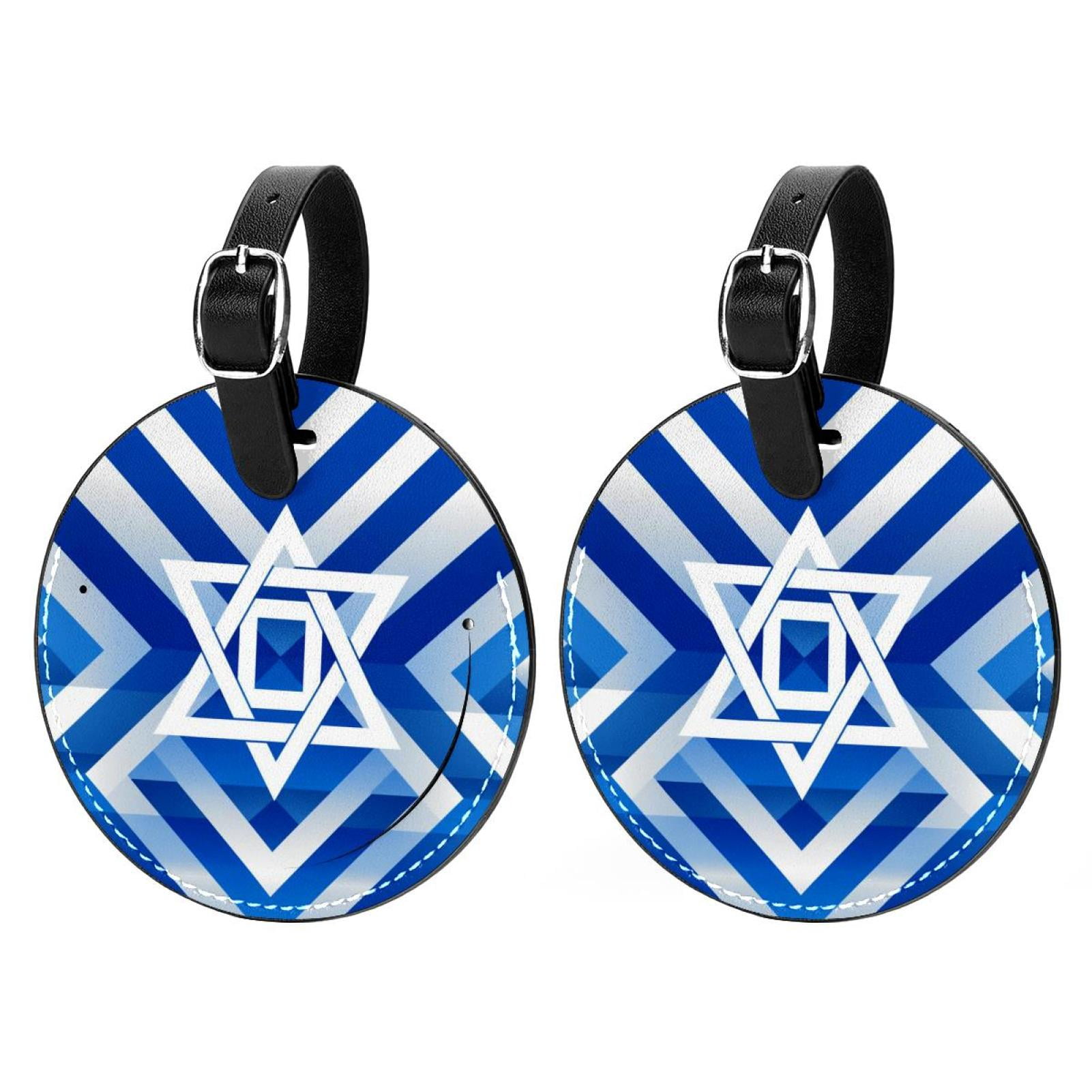 Flag of Israel 2Pcs PU Leather Round Luggage Tags with Privacy Cover ...
