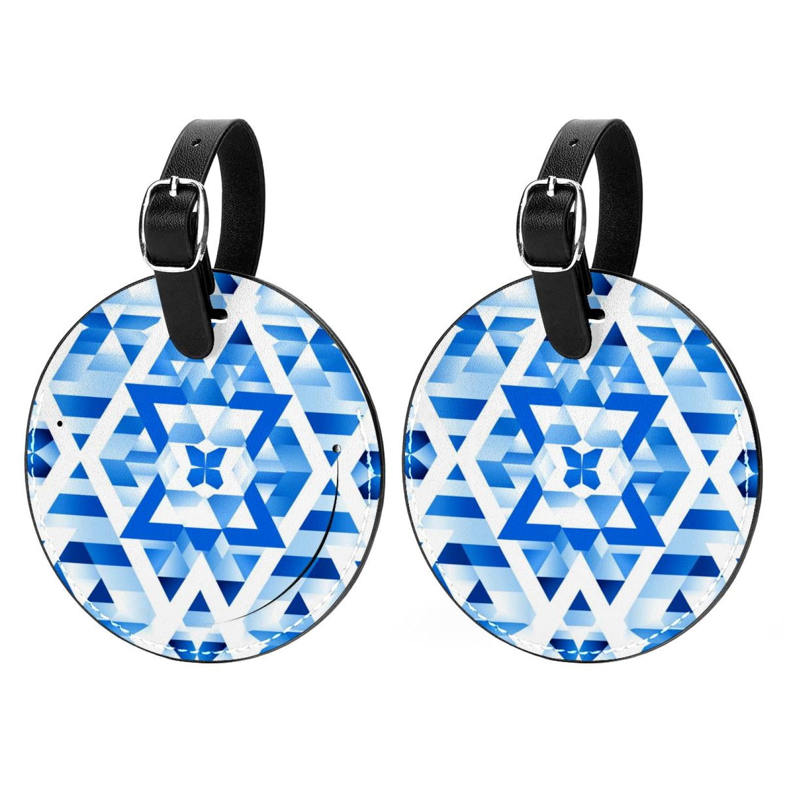 Flag of Israel 2Pcs PU Leather Round Luggage Tags with Privacy Cover ...