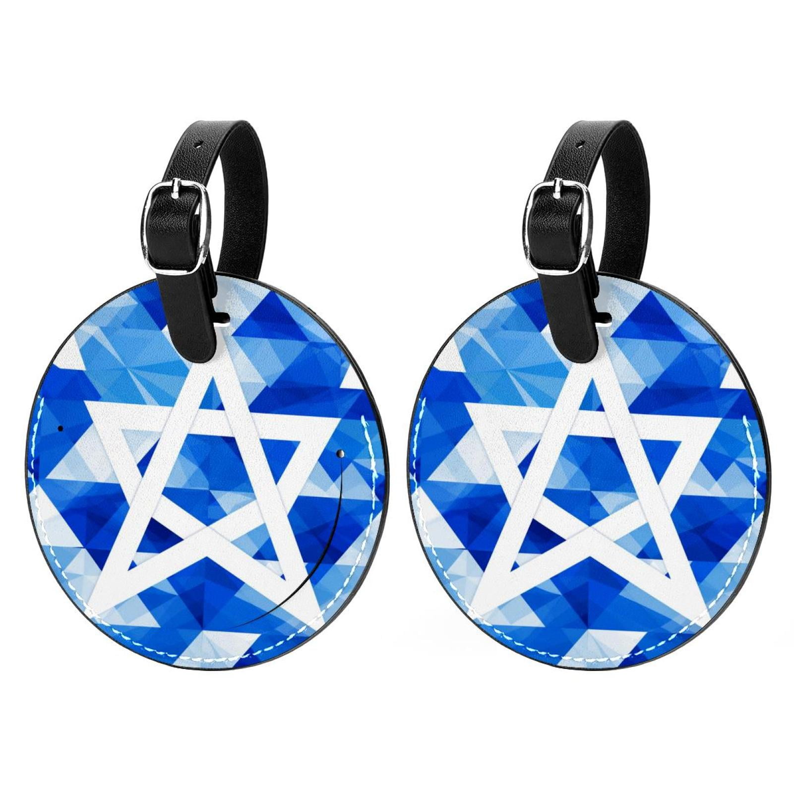 Flag of Israel 2Pcs PU Leather Round Luggage Tags with Privacy Cover ...