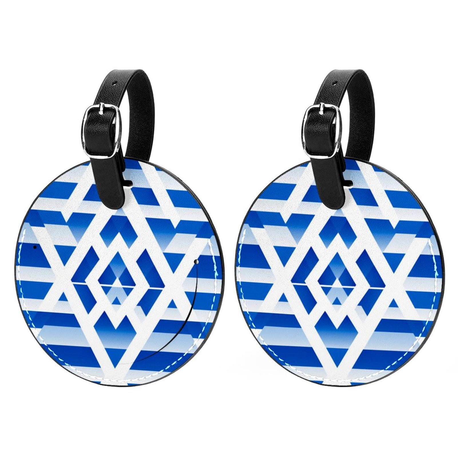 Flag of Israel 2Pcs PU Leather Round Luggage Tags with Privacy Cover ...