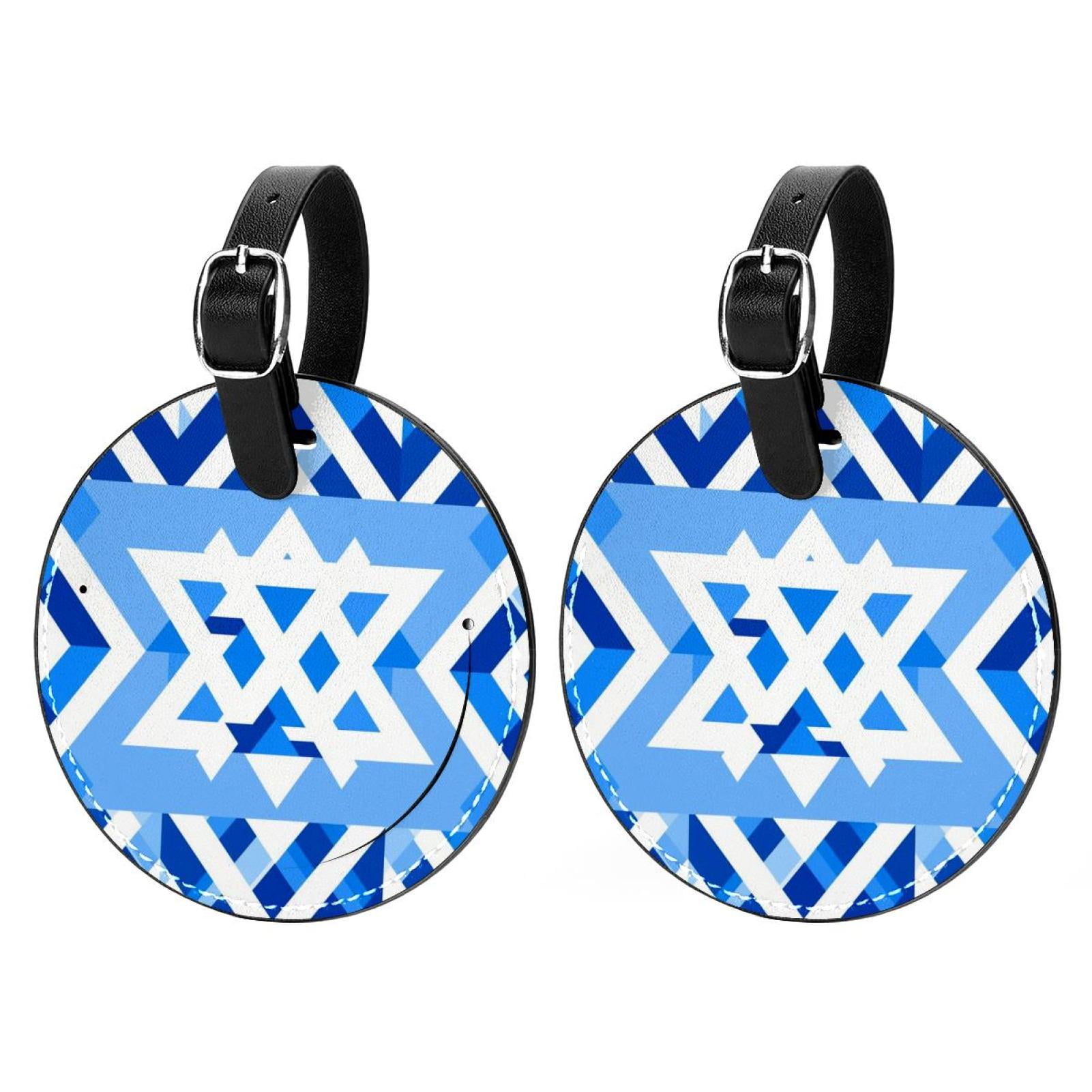 Flag of Israel 2pcs PU Leather Round Bag Tags with Privacy Cover and ...