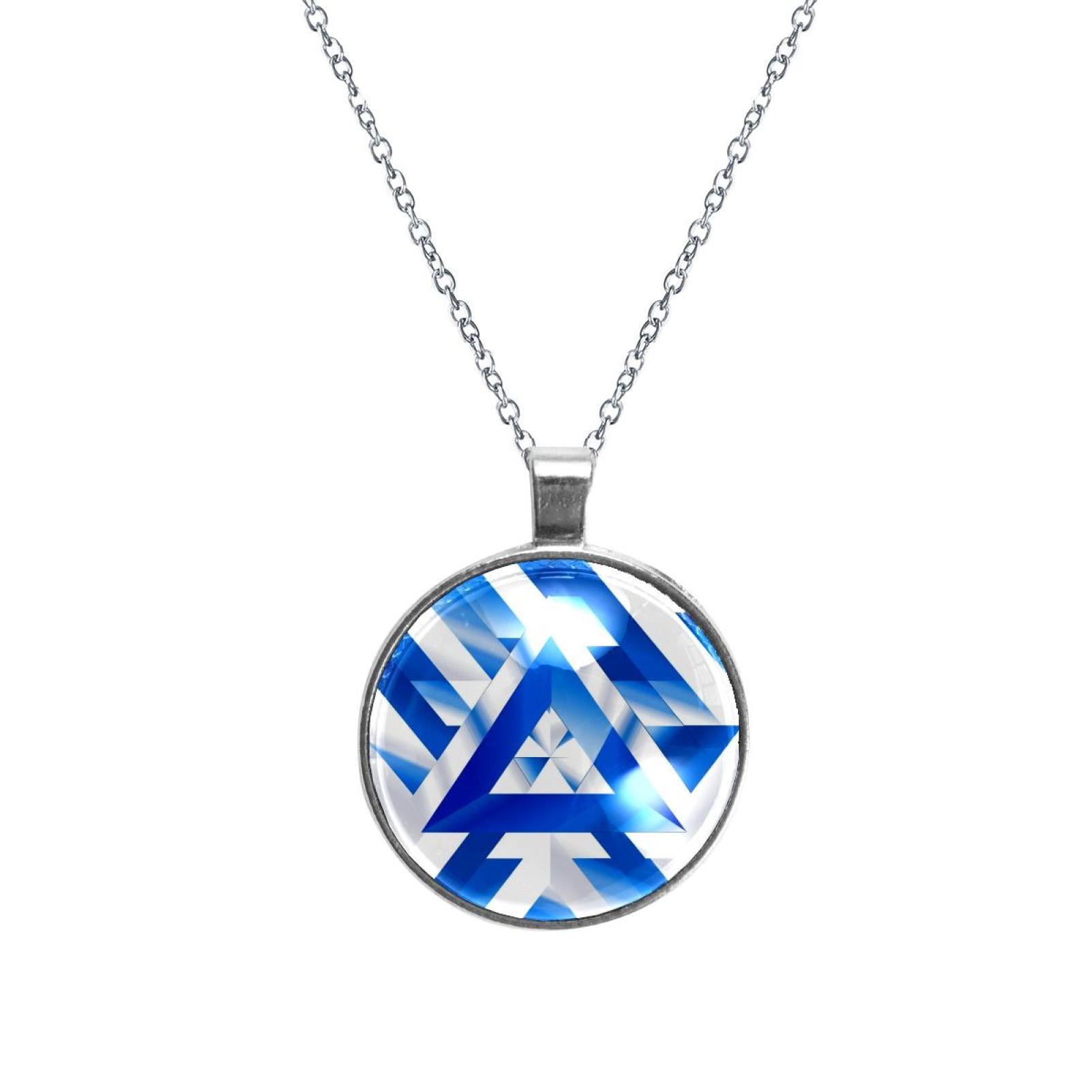 Flag of Israel Glass Circular Pendant Necklace - Elegant Round Charm ...