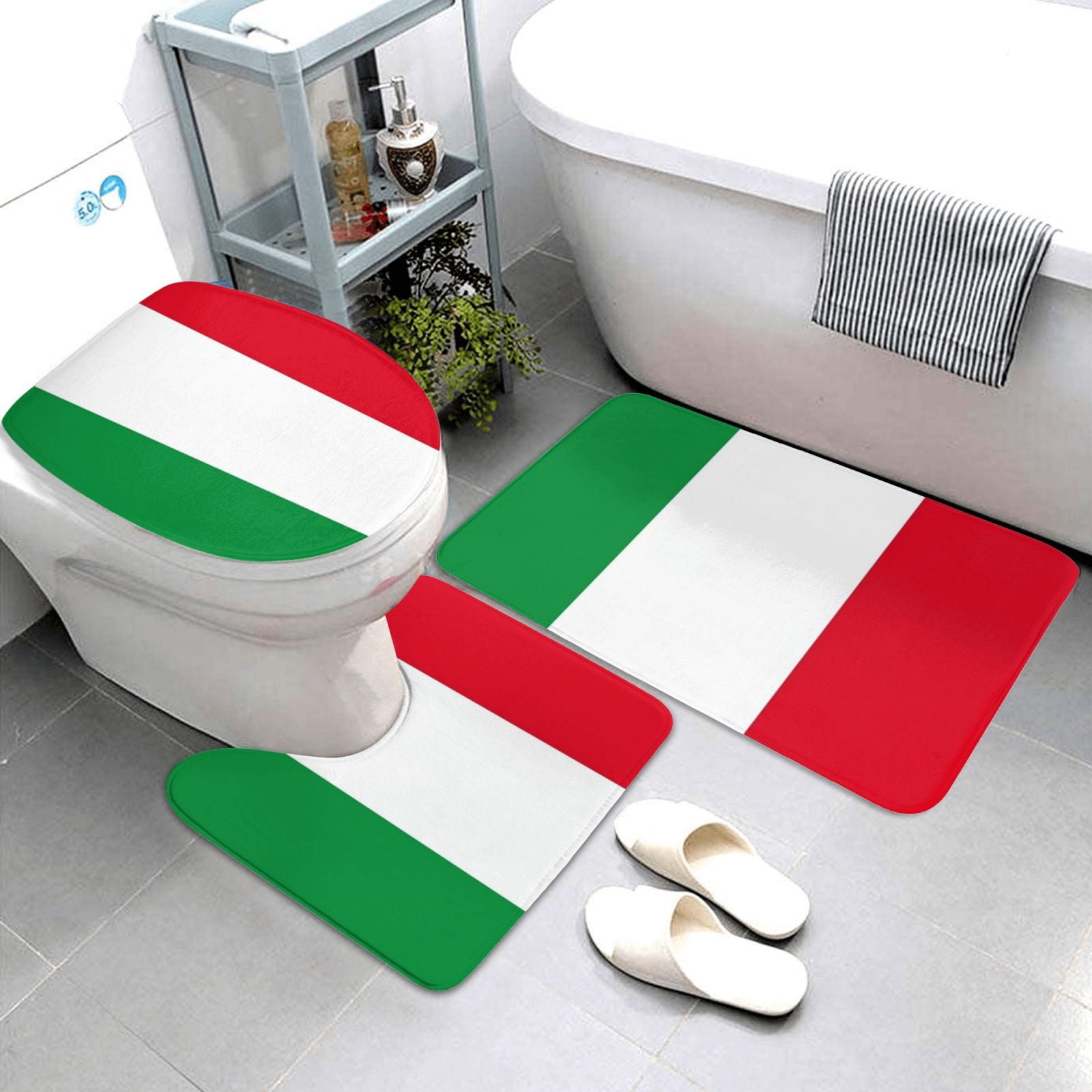 Flag of Italy Bath Mat Set 3 Piece Non Slip Rug Toilet Lid Cover ...